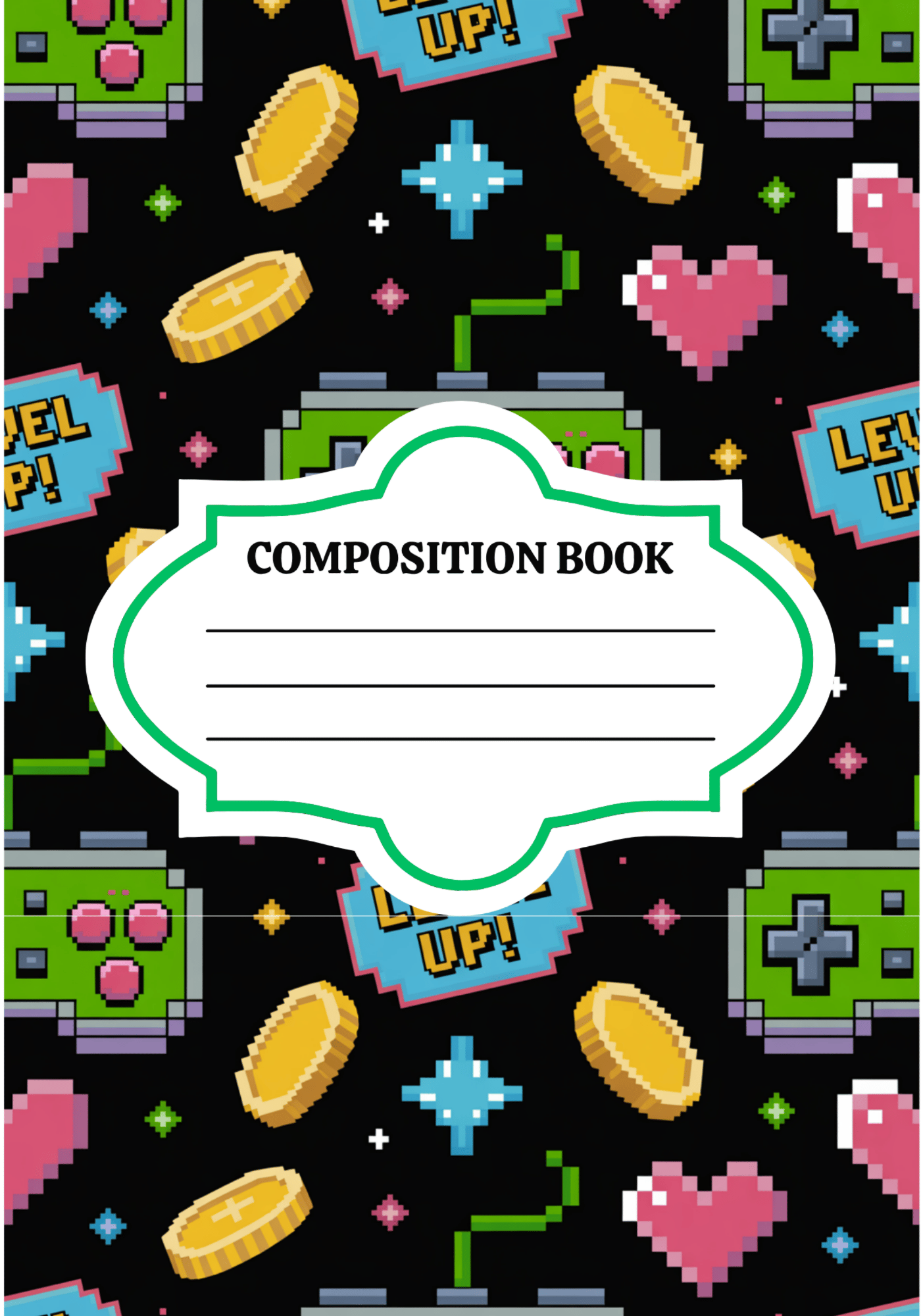 C54-Level Up Gamer Theme Personalized Composition Book – Kids’ School ...