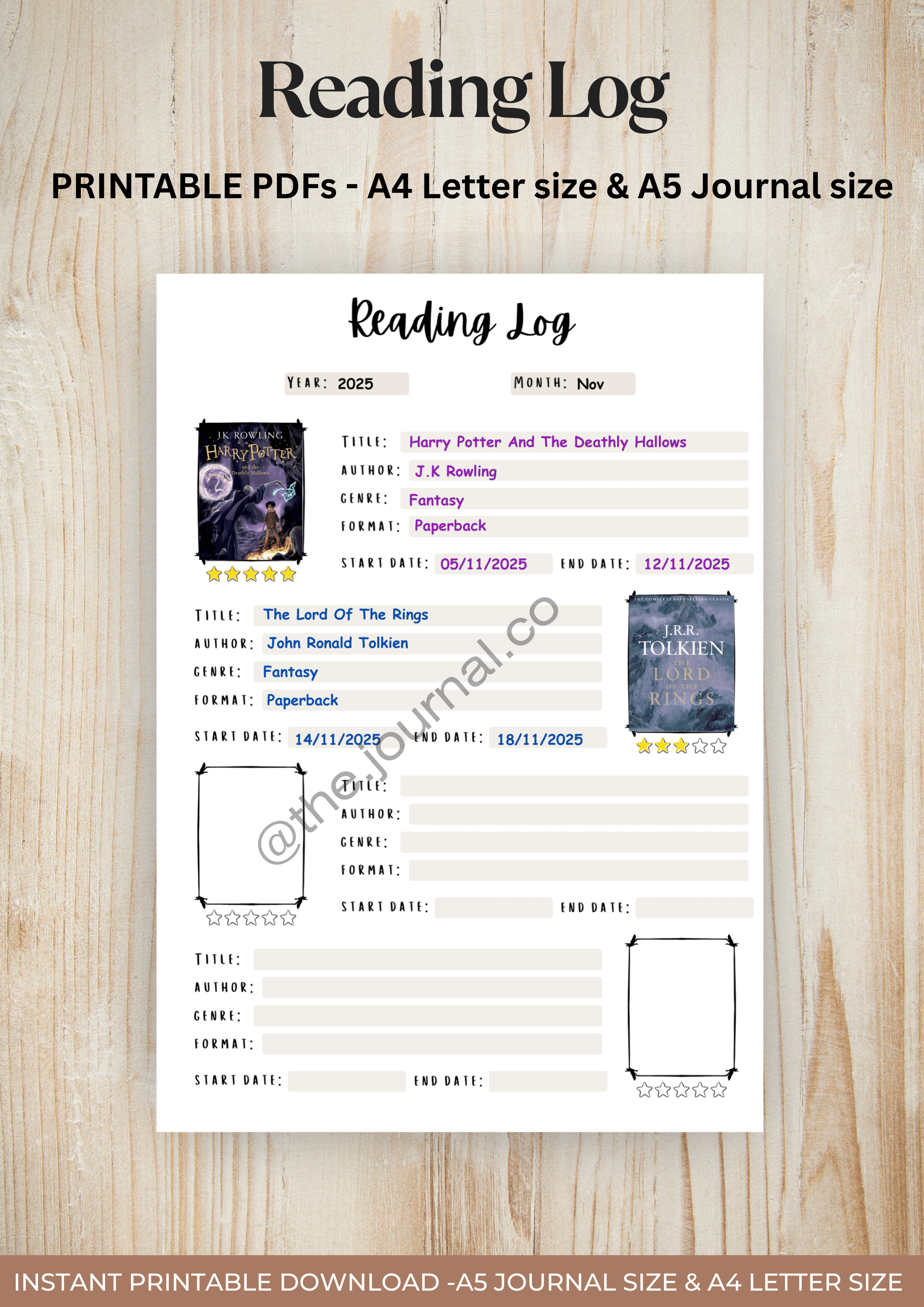 Reading Log - A4 Letter Size & A5 Journal Size - Payhip