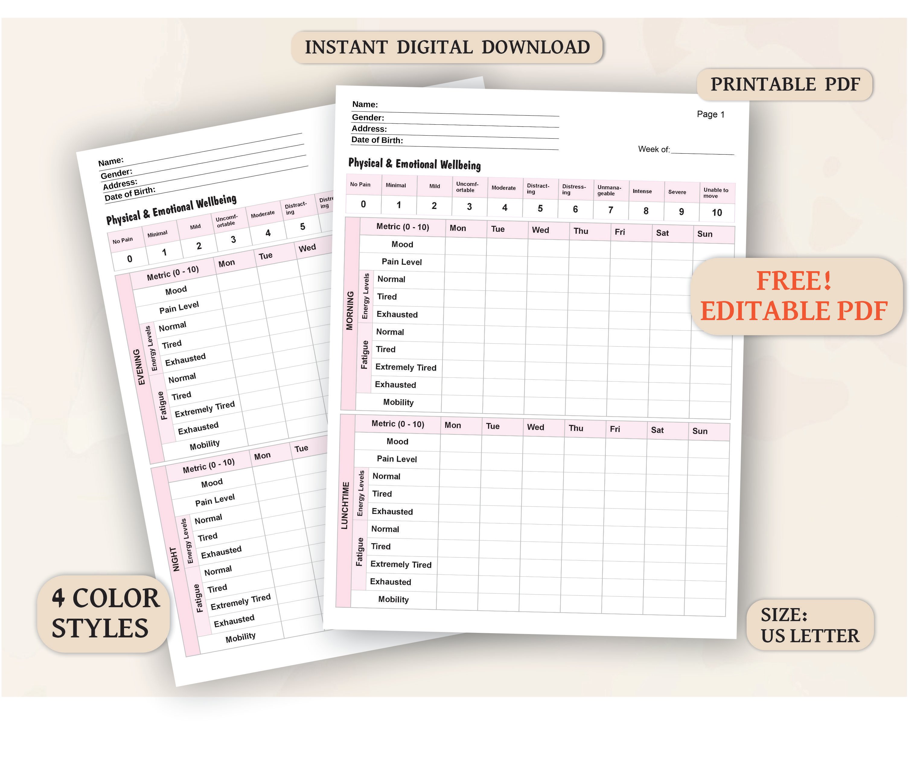 Physical and Emotional Wellbeing Tracker Printable Weekly Health Log ...