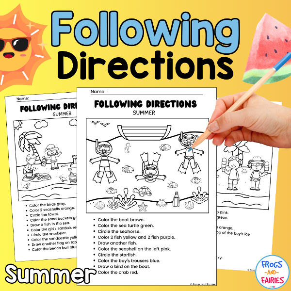 Summer Following Directions Worksheets – Listening and Reading ...
