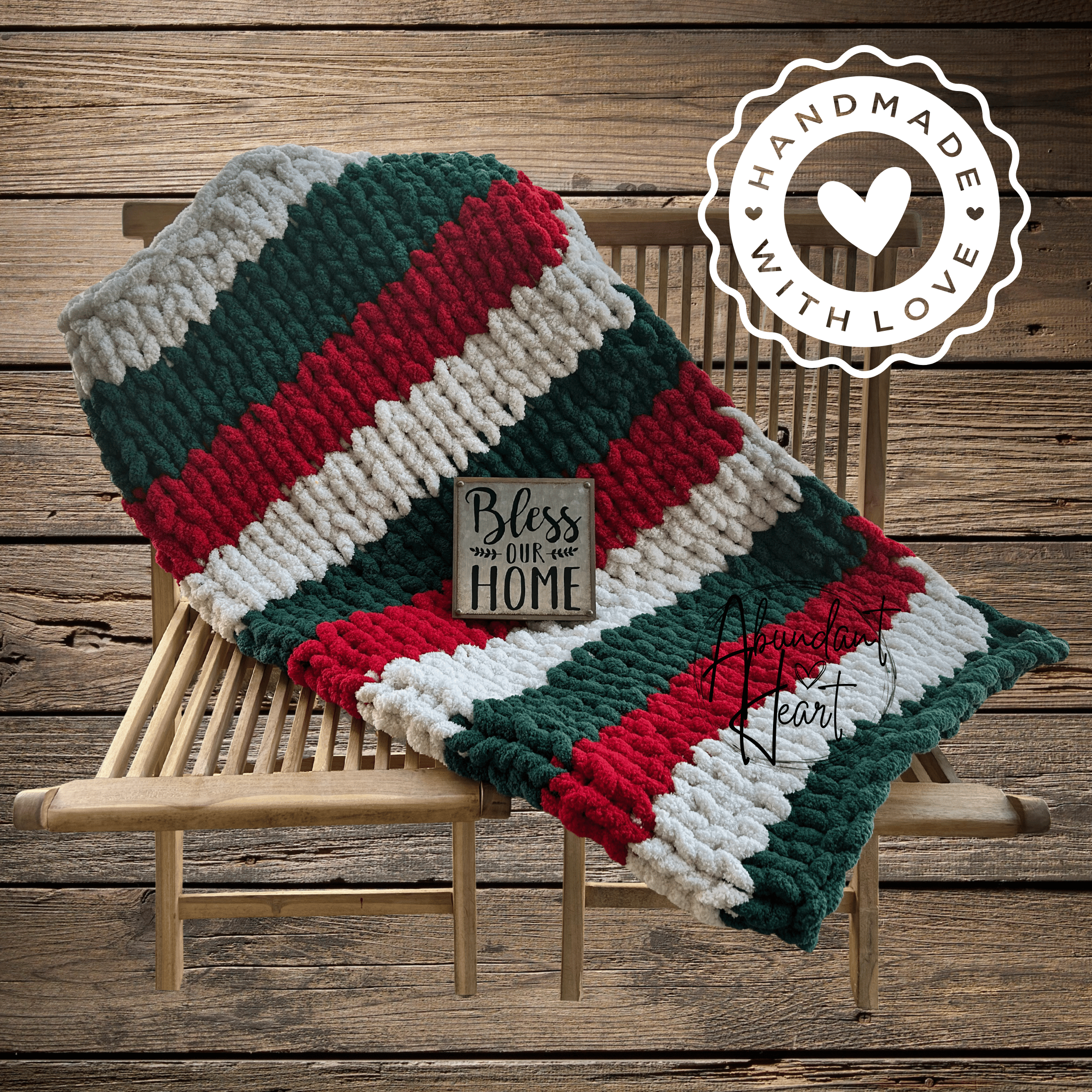 Festive Christmas Stripe Chunky Yarn Blanket - Payhip