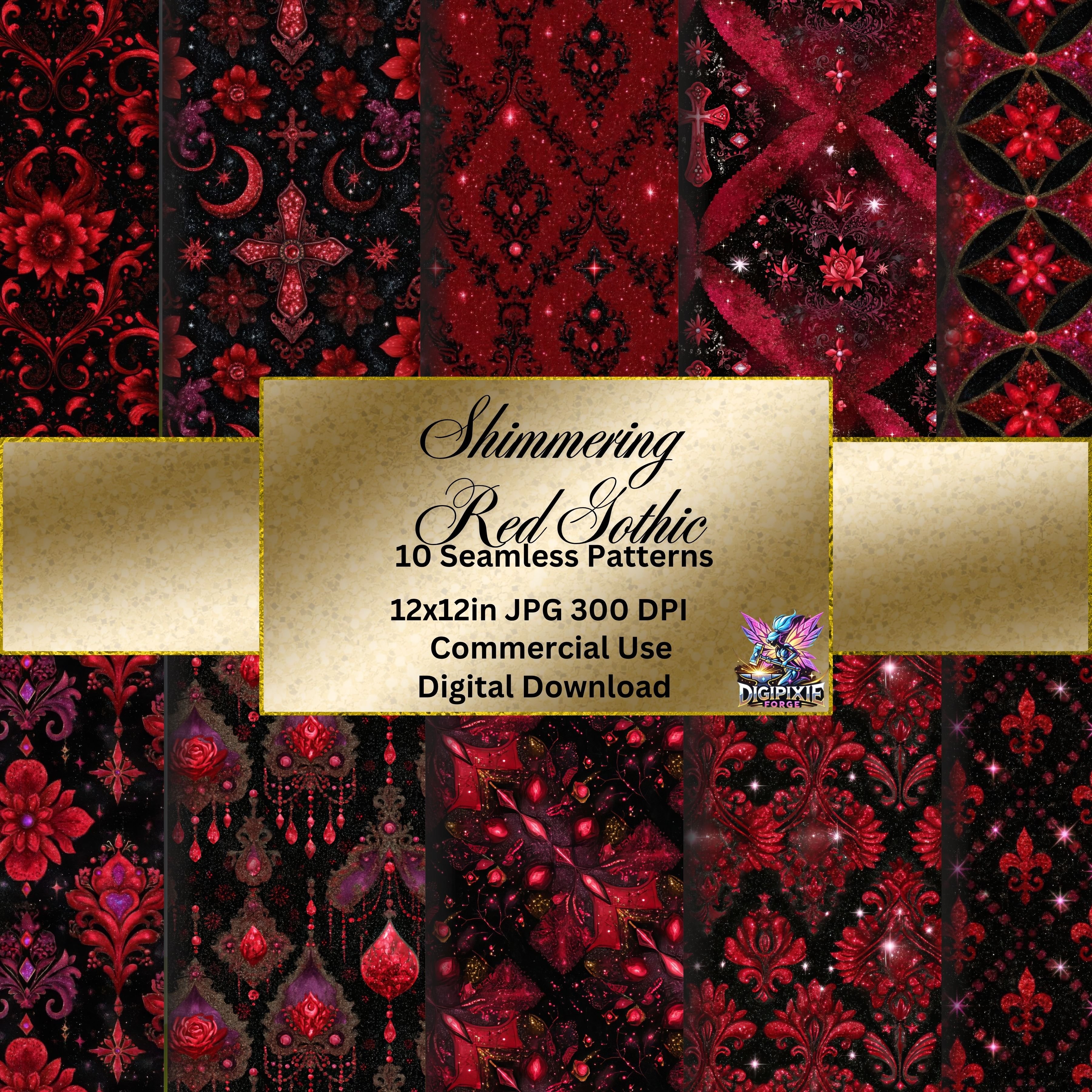 Shimmering Gothic Red Seamless Patterns Digital Paper Digital Download ...