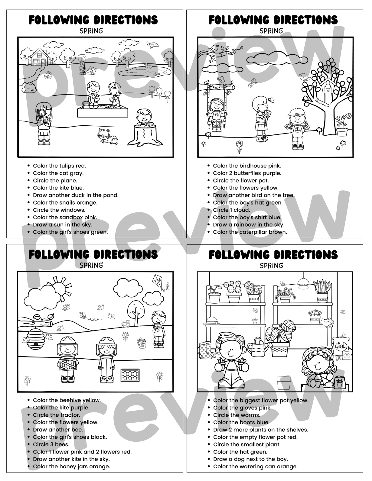 Spring Following Directions Worksheets – Listening and Reading ...