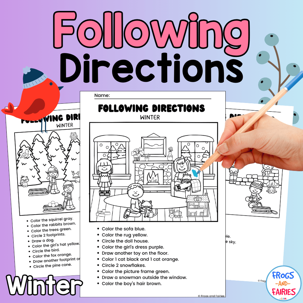 Winter Following Directions Worksheets: Listening and Reading Comprehension