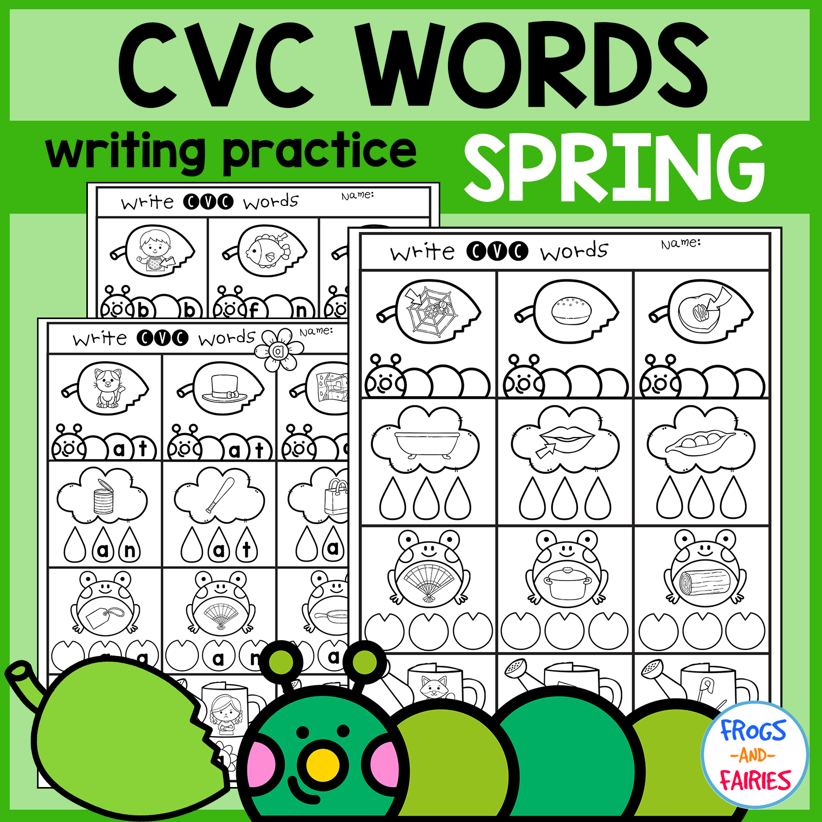 Spring CVC Word Writing Worksheets – No-Prep Phonics Practice