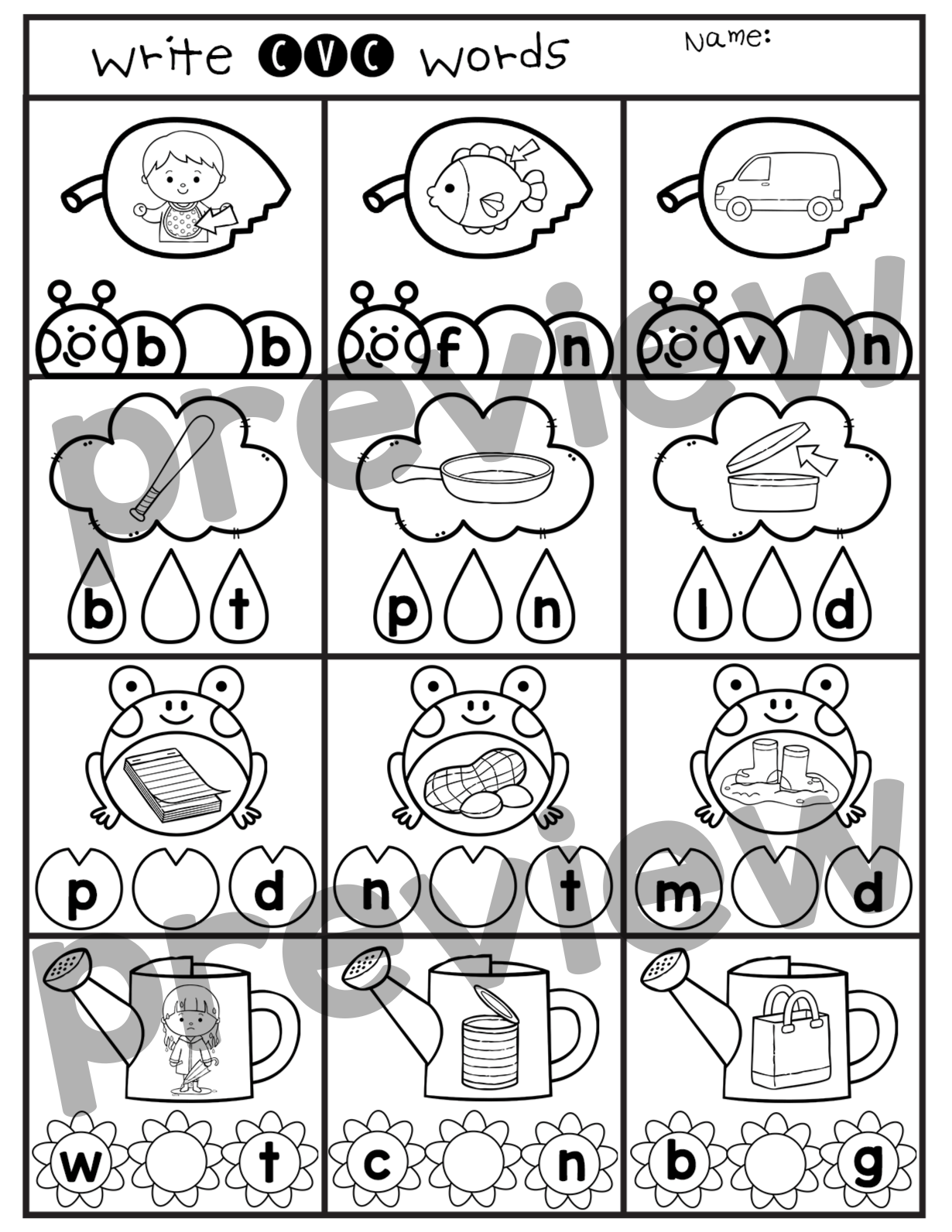Spring CVC Word Writing Worksheets – No-Prep Phonics Practice