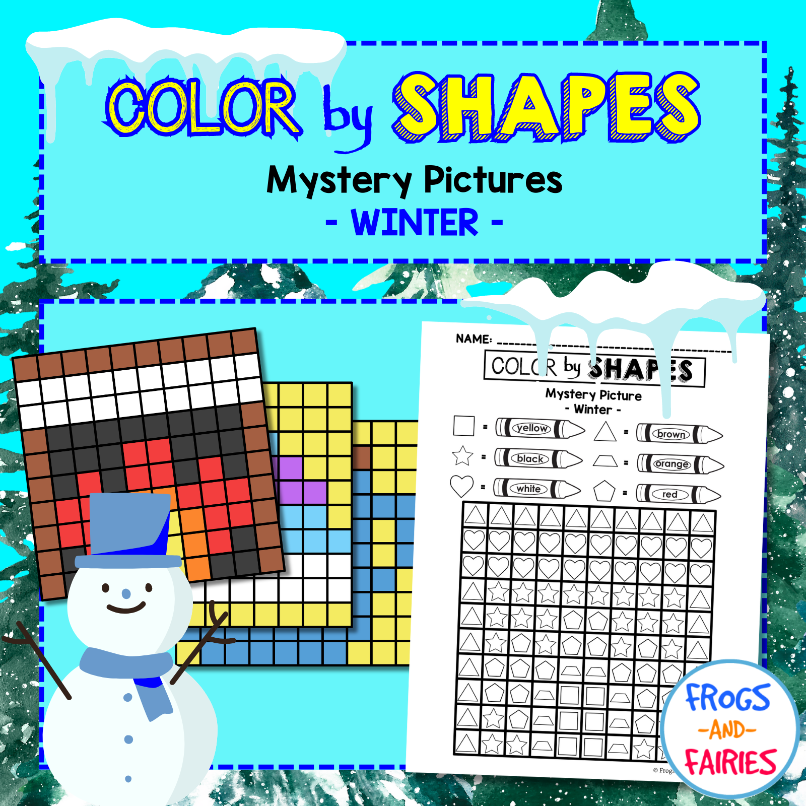 Winter Color by 2D Shapes Mystery Pictures