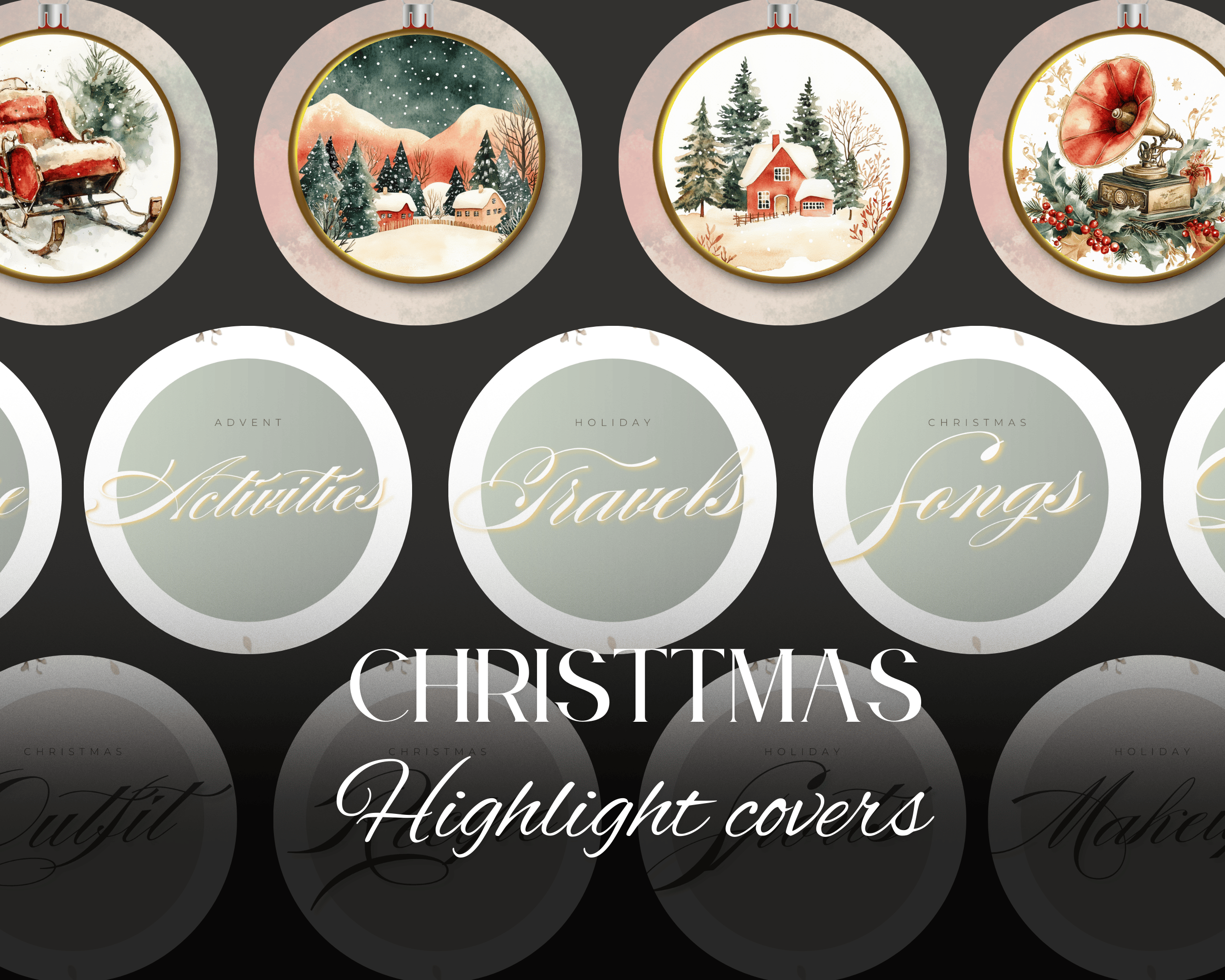 Blush Christmas Instagram Highlight Covers • 30 Watercolor Holiday ...