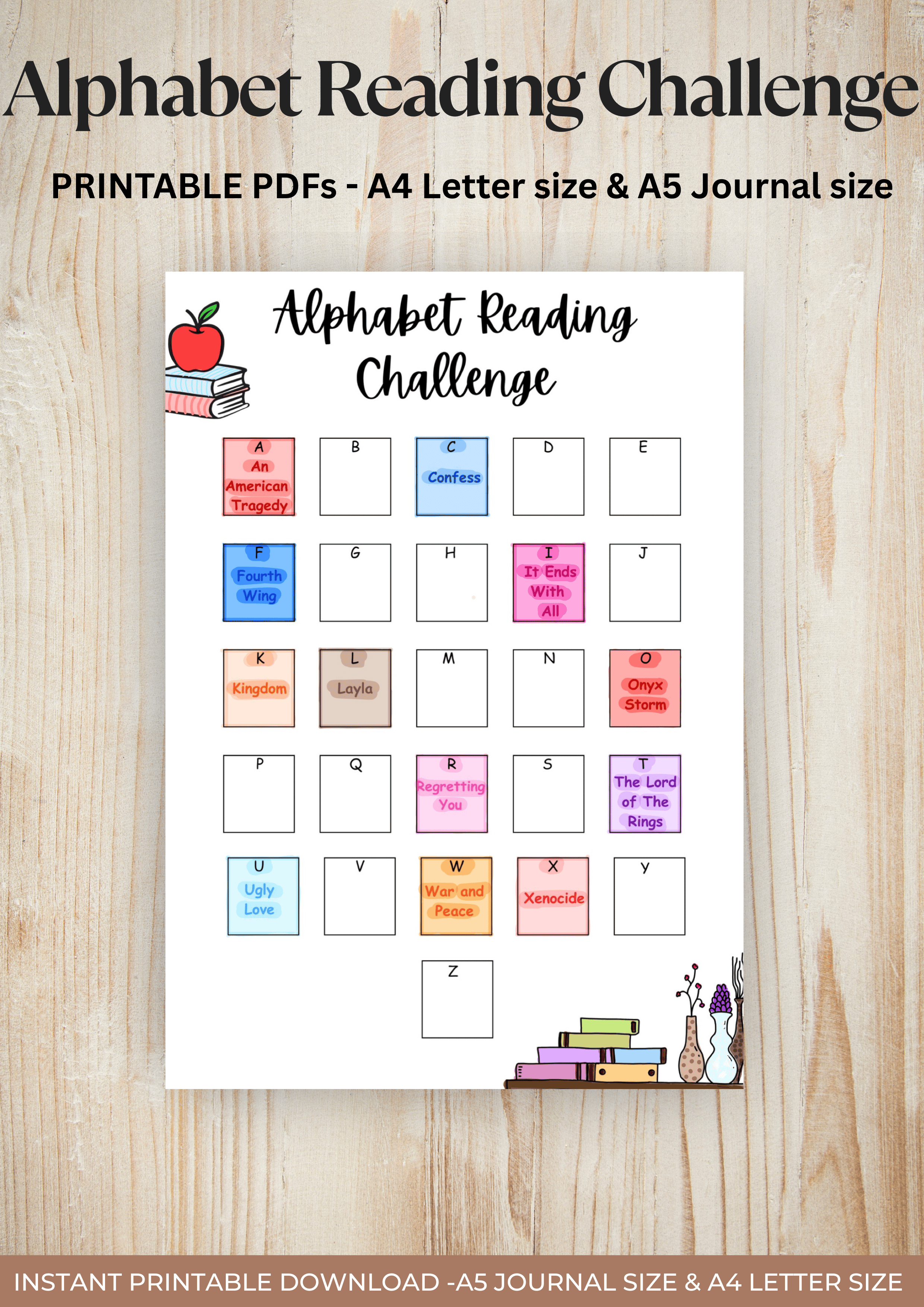 Alphabets Reading Challenge - A4 Letter Size & A5 Journal Size - Payhip