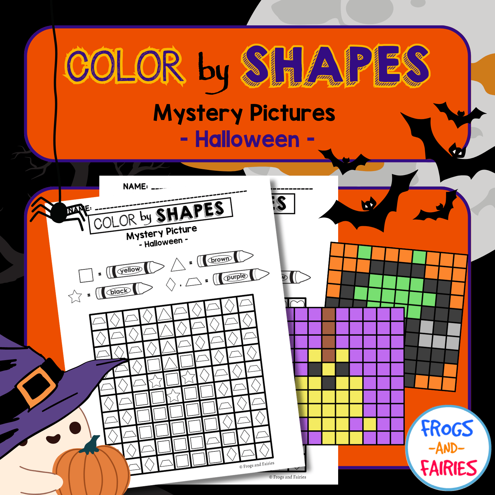 Halloween Color by 2D Shapes Mystery Pictures