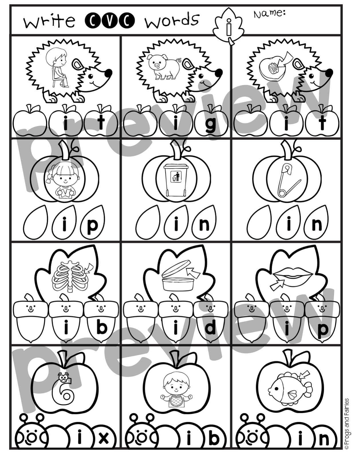 Fall/Autumn CVC Words Writing Practice