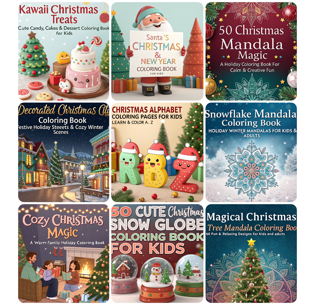 Premium Christmas Coloring Books Mega Bundle: 9 Fun & Festive Holiday Coloring Books for Kids ...