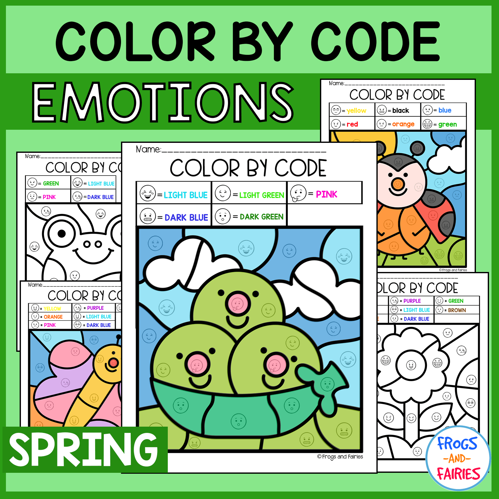 Spring-Themed Color by Code Worksheets: Teach Kids to Recognize Emotions