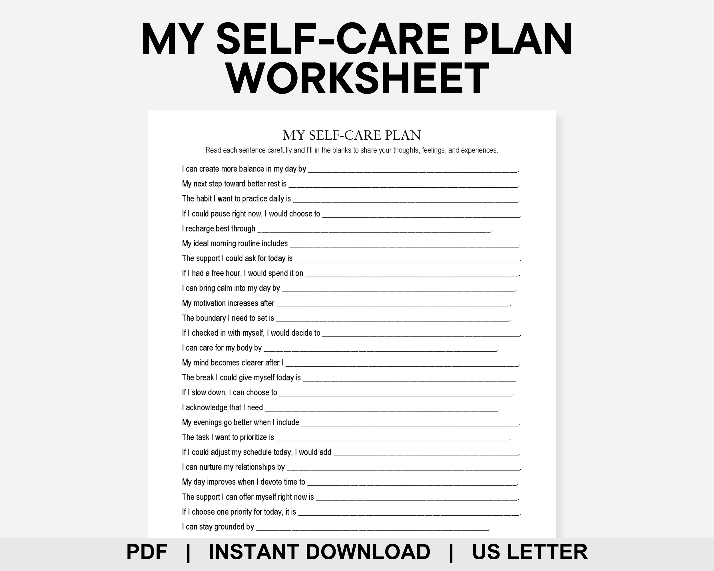My Self Care Plan Worksheet, Stress Management, Burnout Prevention, Emotional Regulation, Coping ...