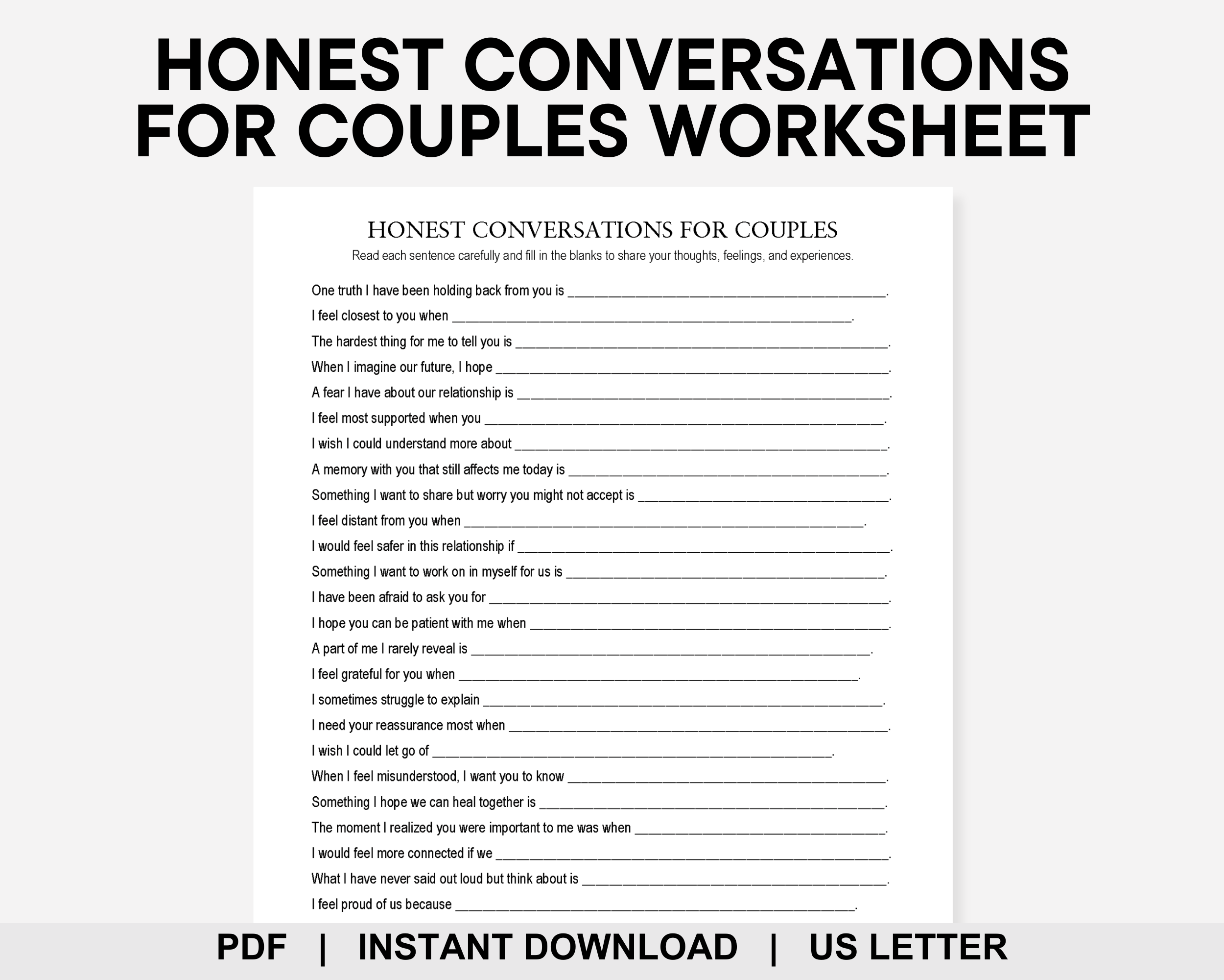 Honest Conversations for Couples Worksheet, Couples Questions, Couples ...