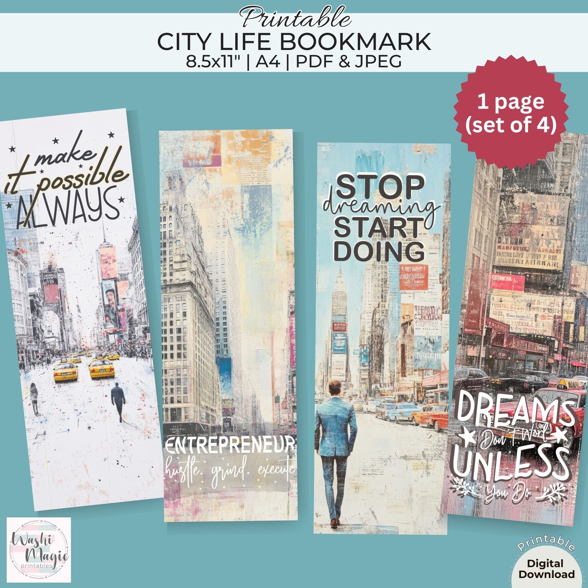 City Life Printable Bookmark Set Bookmarks for Men - Payhip