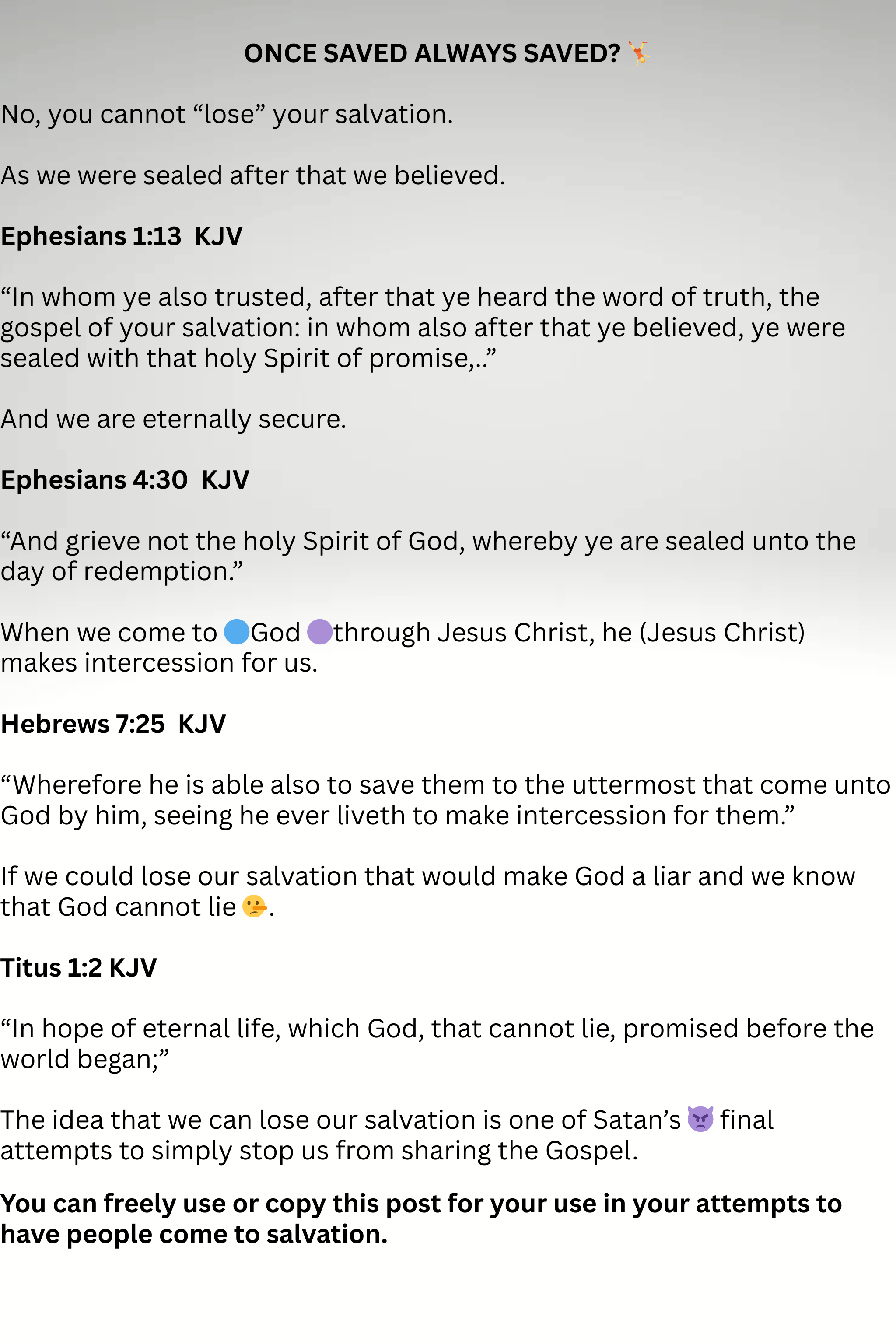 Free Gospel Tract: Once Saved Always Saved - eternal salvation