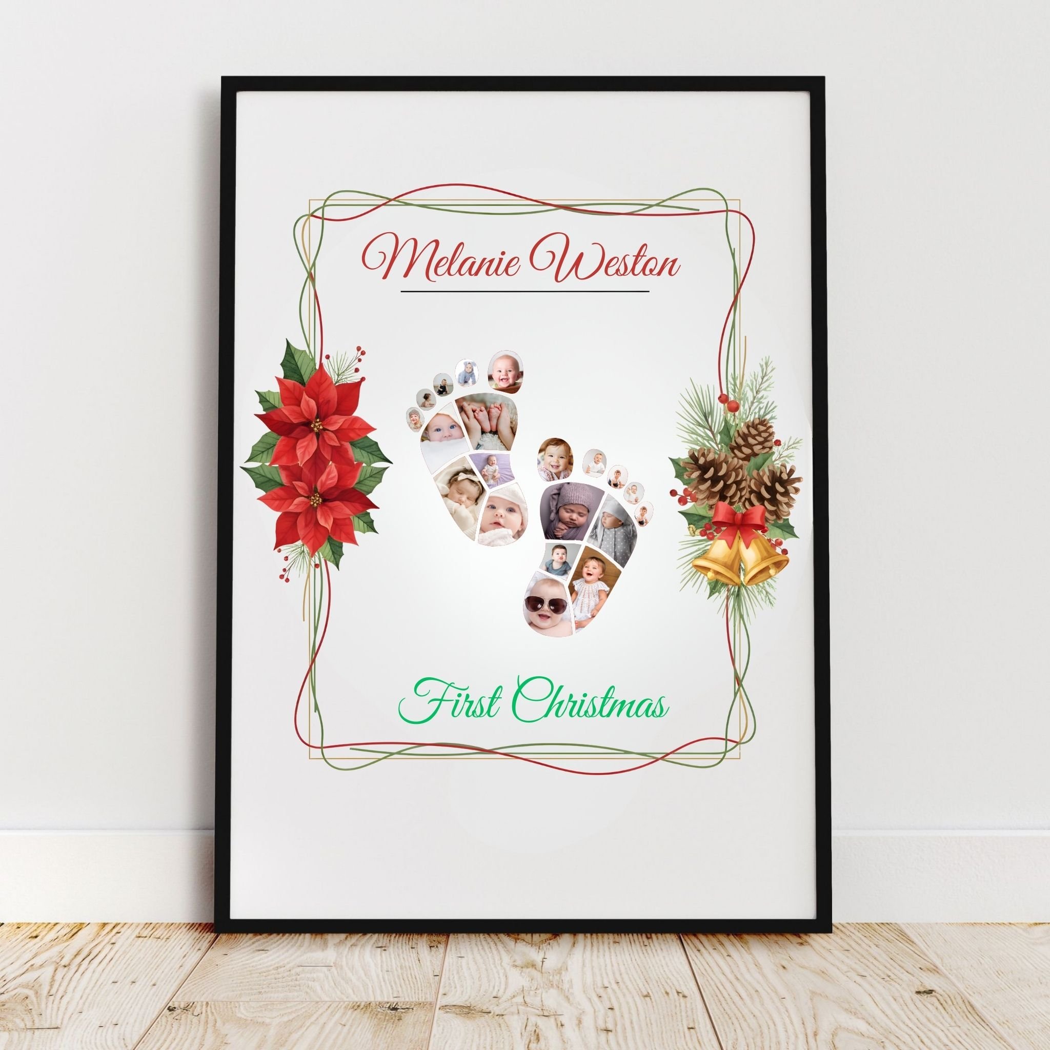 First Christmas Baby Footprint Photo Collage Canva Template | Editable ...
