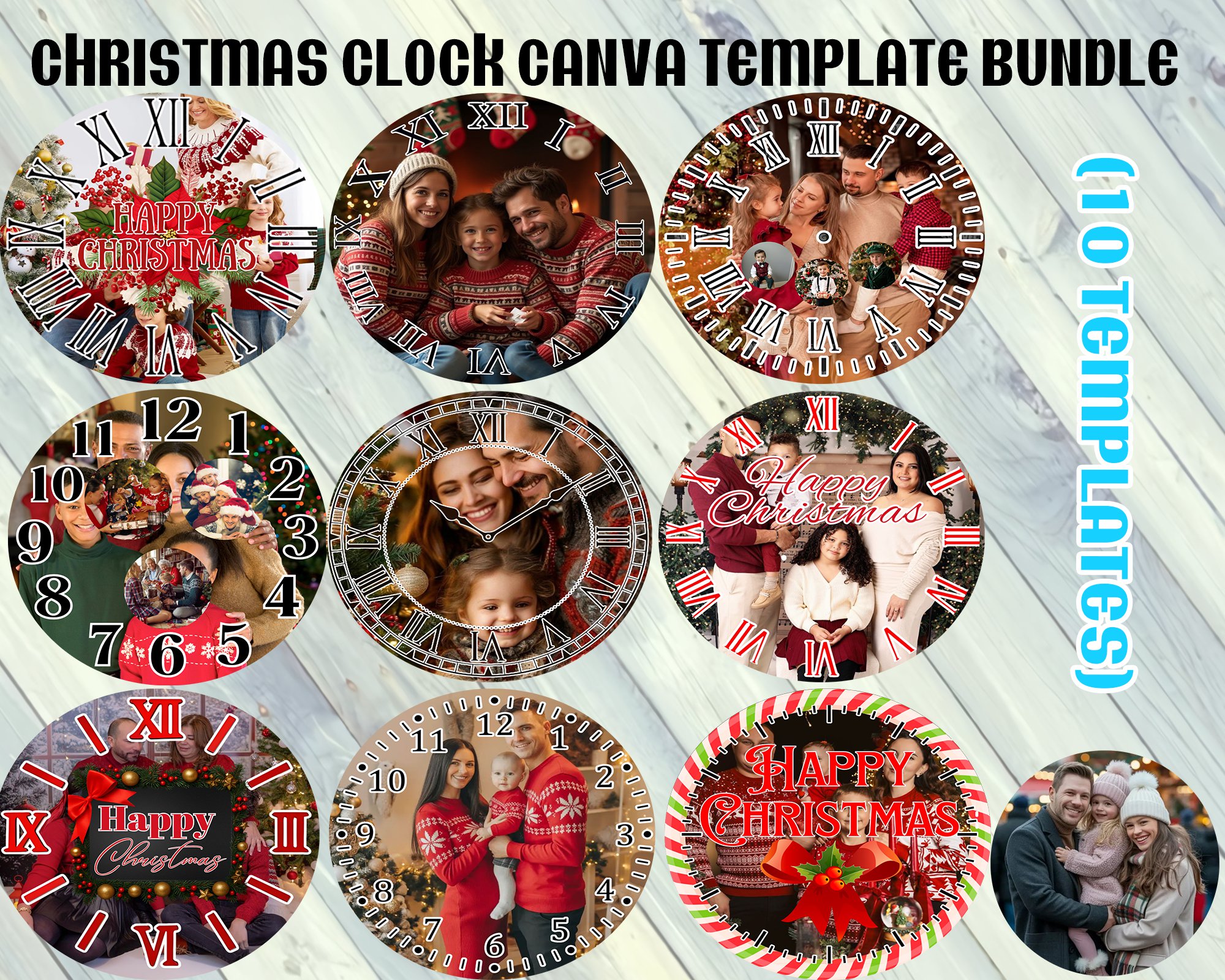 Christmas Clock Canva Template Bundle (10 Designs) Holiday Clock Photo ...