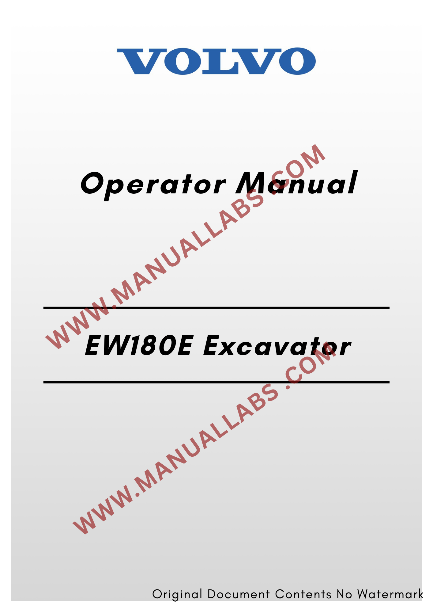 Volvo EW180E Operator Excavator manual