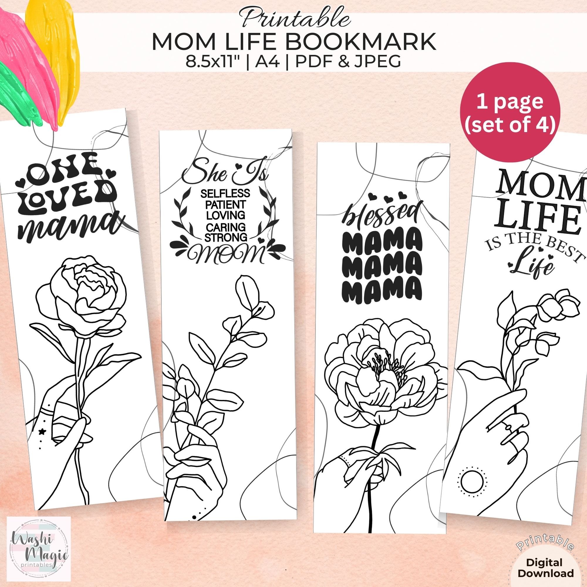 Mom Life Quotes Coloring Printable Bookmark Set Celebrate Motherhood ...