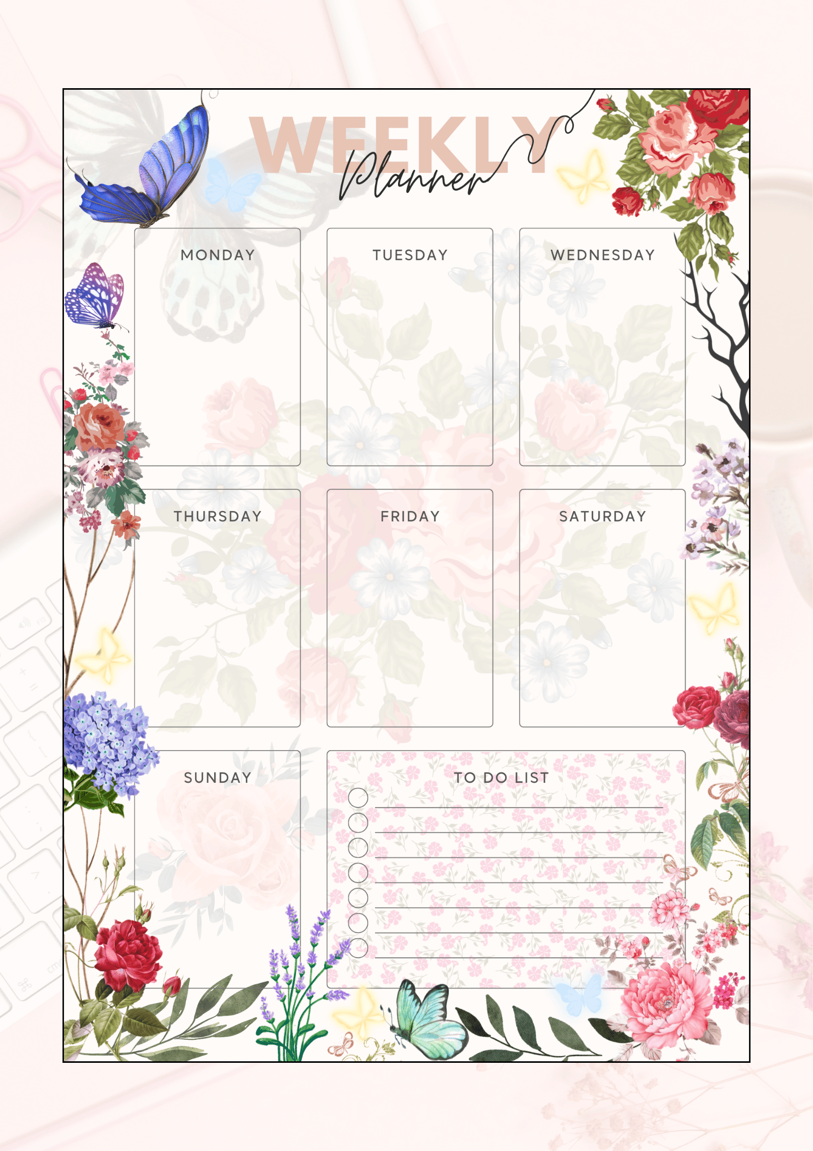 Printable Floral & Butterfly Weekly Planner – Soft Feminine Aesthetic ...
