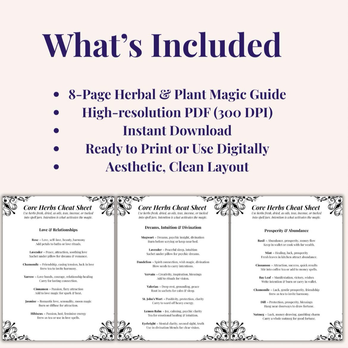 Herbal Meanings Guide (8 Pages) | Core Herbs Cheat Sheet | Witchcraft ...