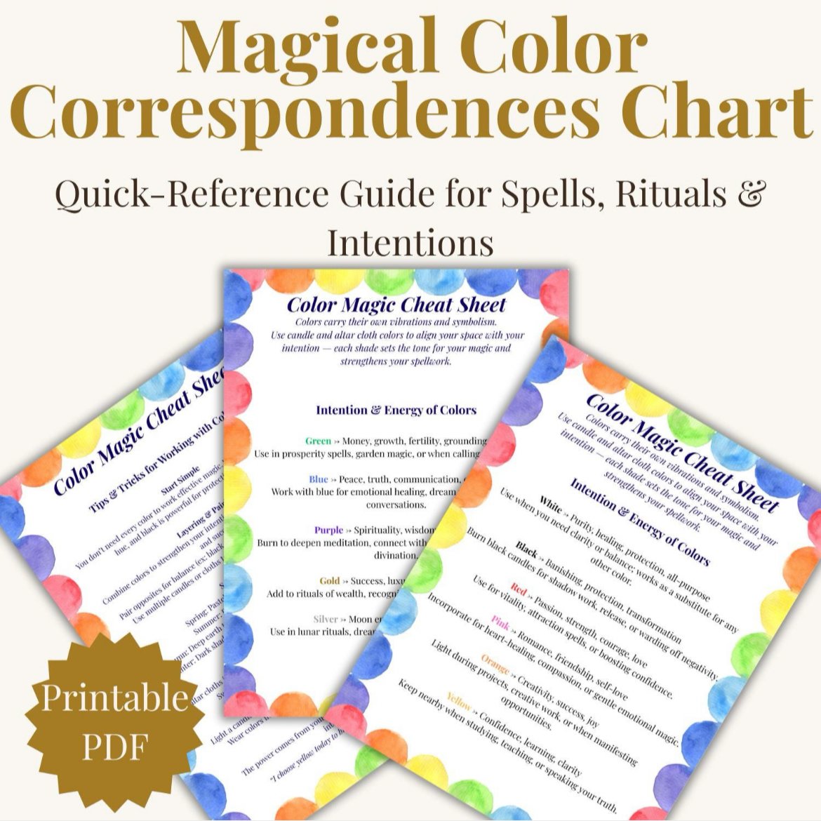 Color Magic Correspondences Chart | Printable Color Meanings Guide for ...