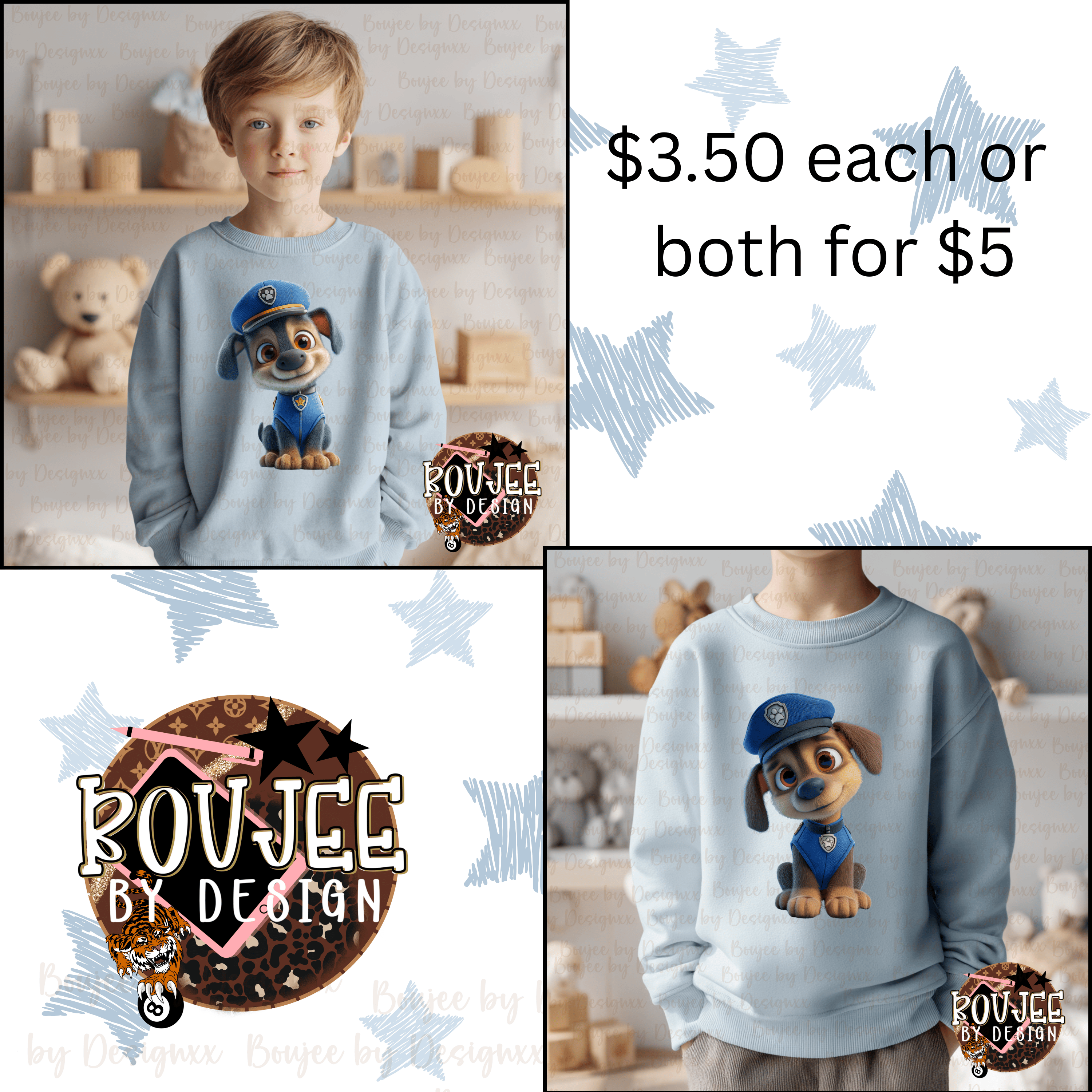 Police Pup Boy Bundle – 2 Cute Kids Dog Designs – Cartoon Pup PNGs ...