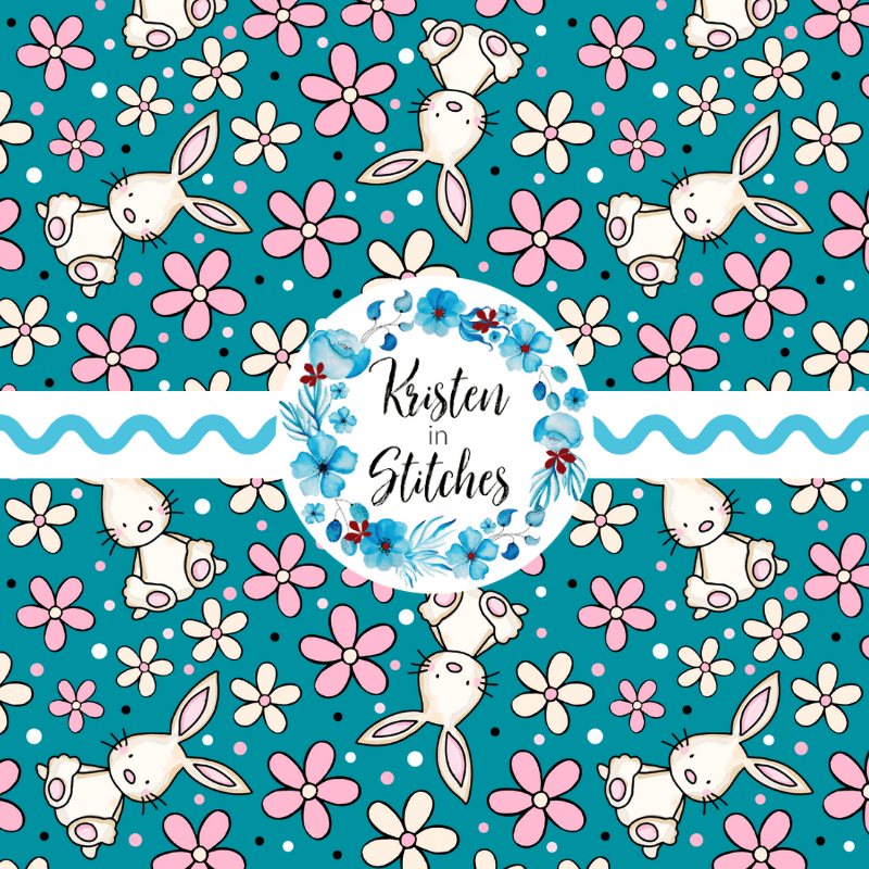 Baby Bunnies Spring Floral Seamless Pattern, Turquoise - Payhip