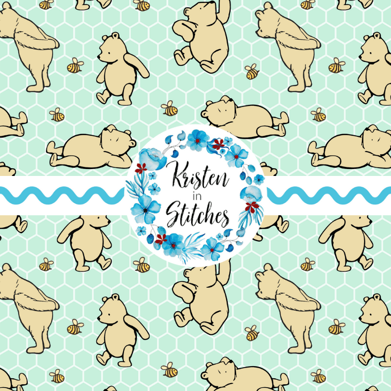 Classic Winnie the Pooh and Bees Nursery Seamless Pattern, Mint Green ...