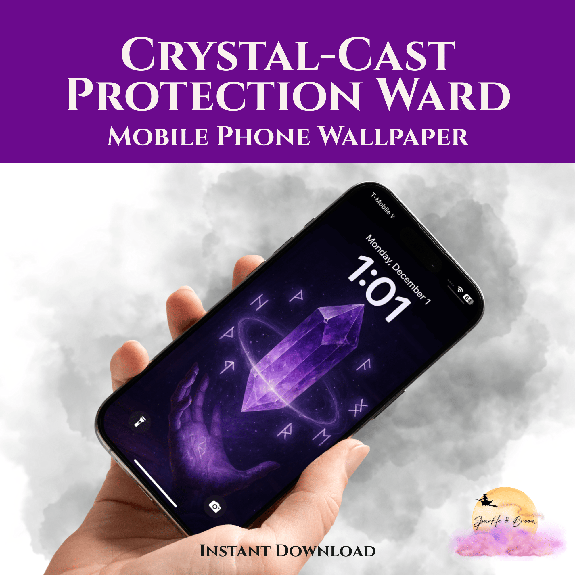 Crystal-Cast Protection Ward — Amethyst Rune Magic Wallpaper - Payhip