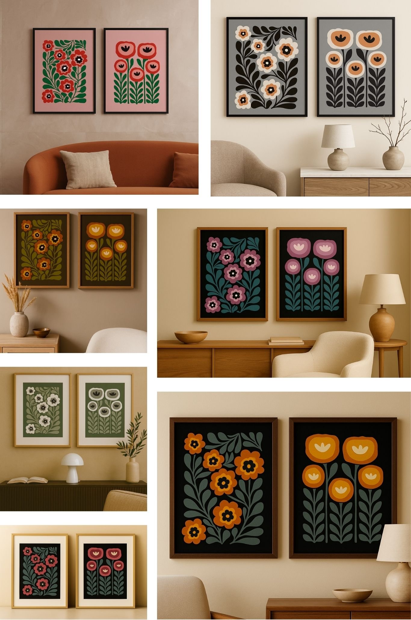 “60 Retro Flower Poster Sets – Mid Century Modern Printable Wall Art ...