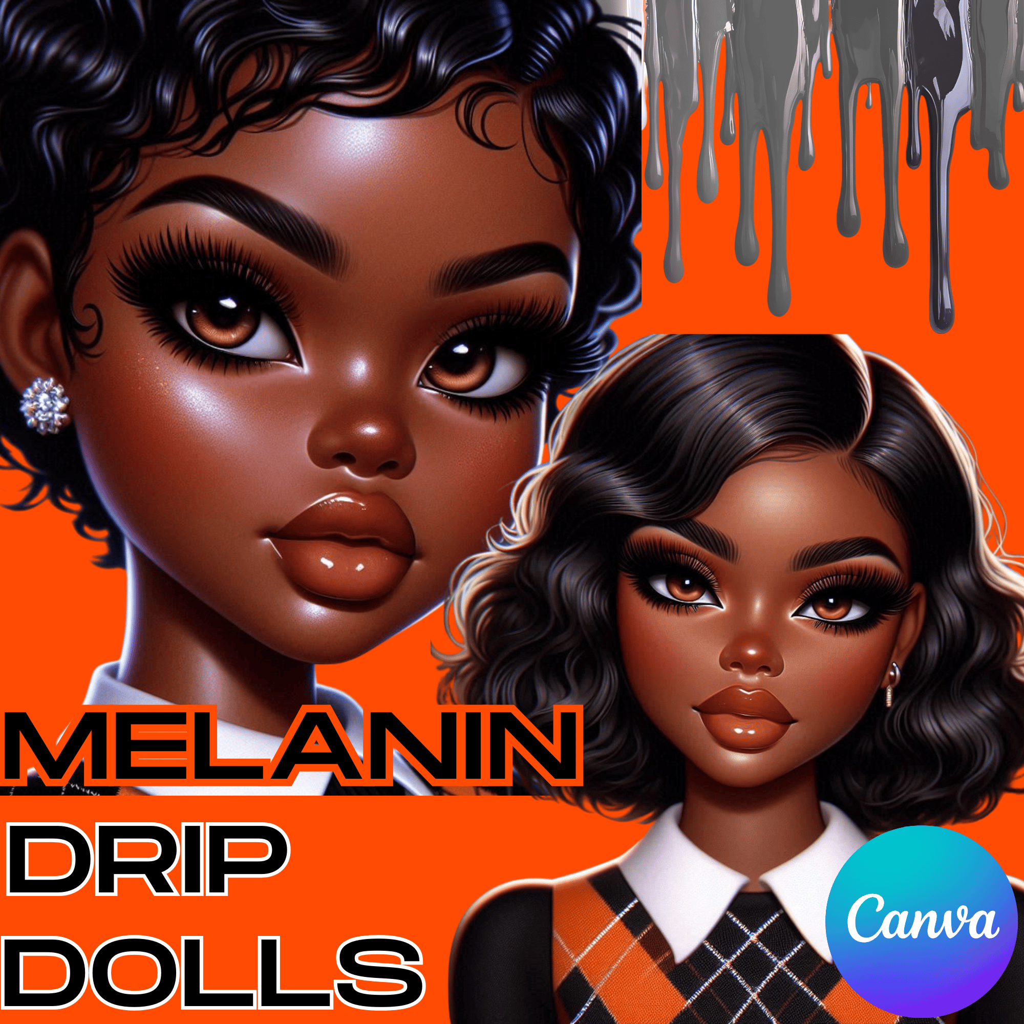 Melanin Drip Dolls – 14 High-Quality Glossy Bratz-Style PNGs (Chibi ...