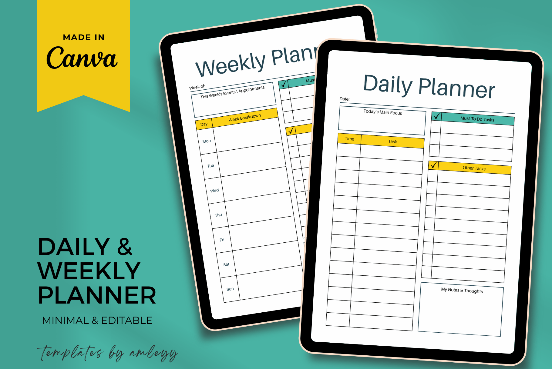 Cute Kawaii Daily Planner Template Canva | Aesthetic Pastel ...