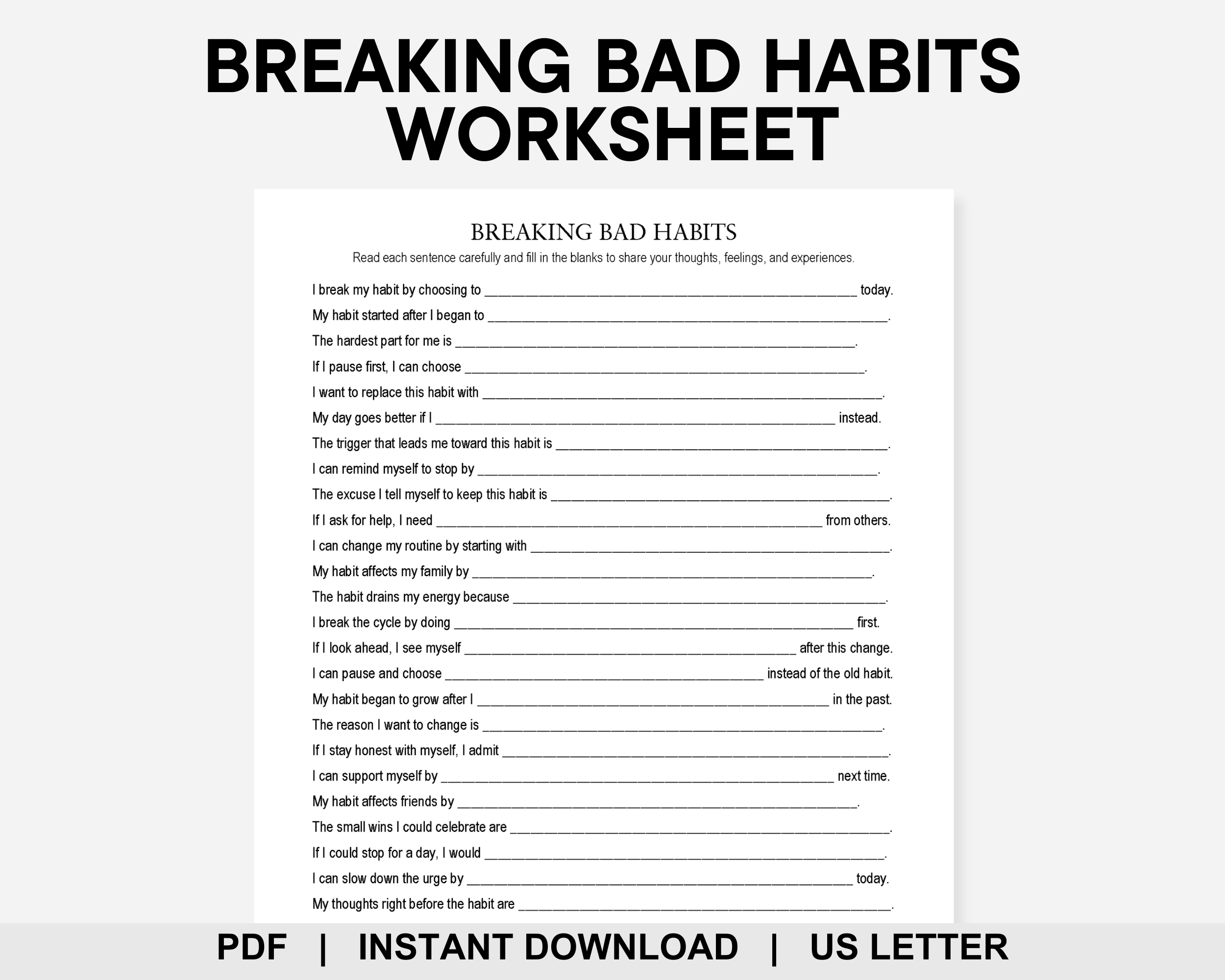Breaking Bad Habits Worksheet, Habit Building, Goal Setting, Stress ...