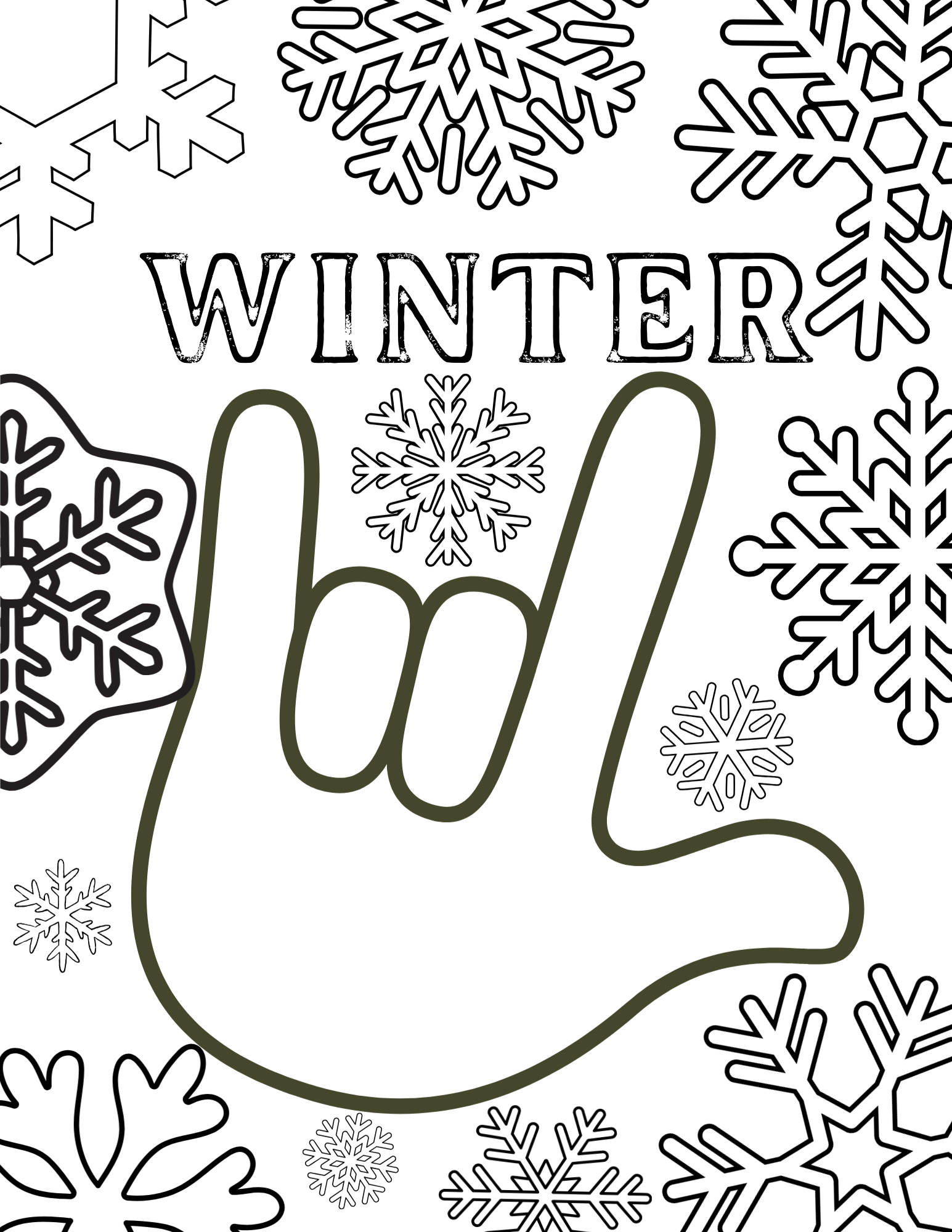 Winter ILY Hand Coloring Page | ASL Snowflake Printable - Payhip