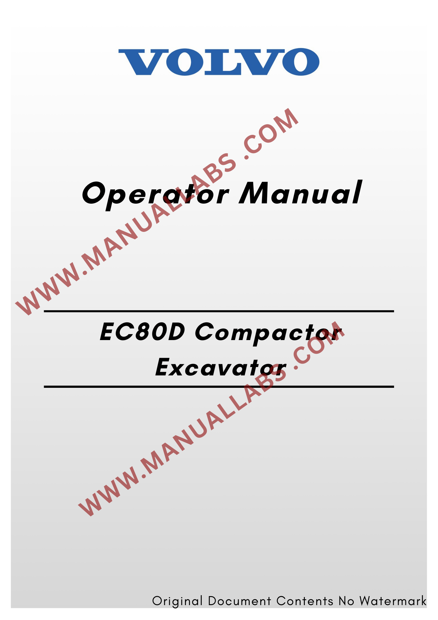Volvo EC80D Compactor Excavator Operator Manual