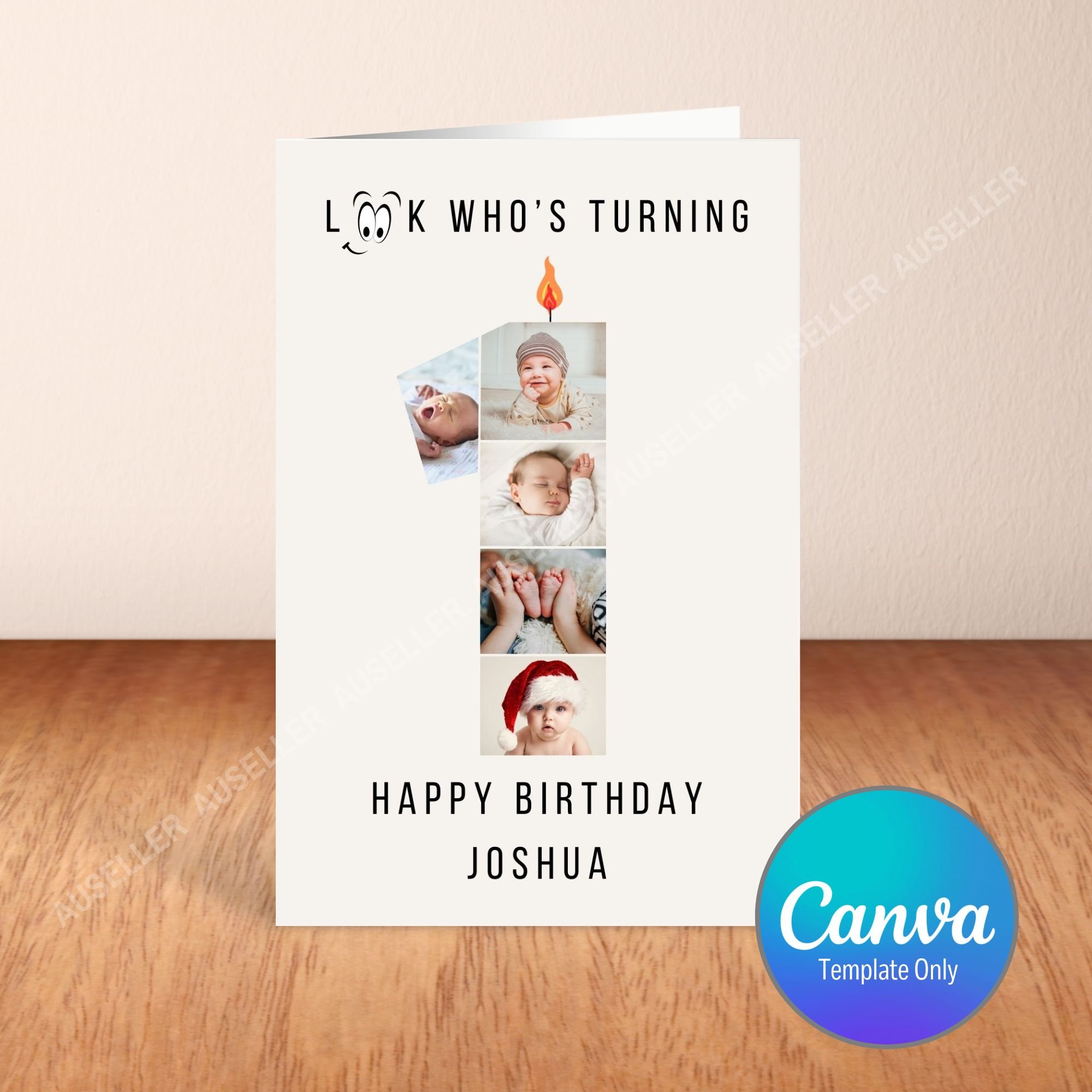 1st Birthday Number Photo Card, Editable Canva Template - Payhip