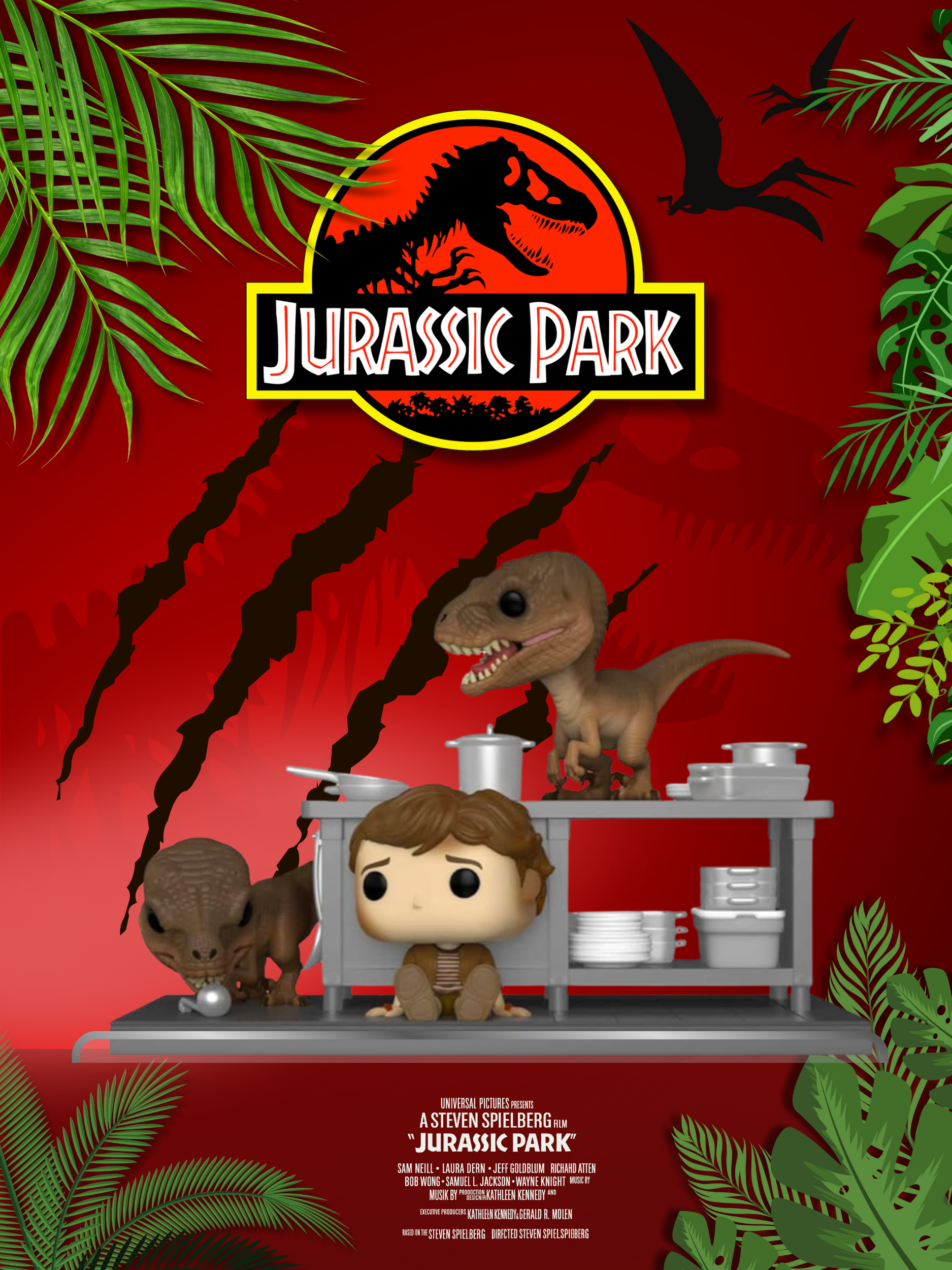 Affiche (30x40 cm) compatible Funko Pop Moment Jurassic Park – Fond décoratif rouge & jungle ...