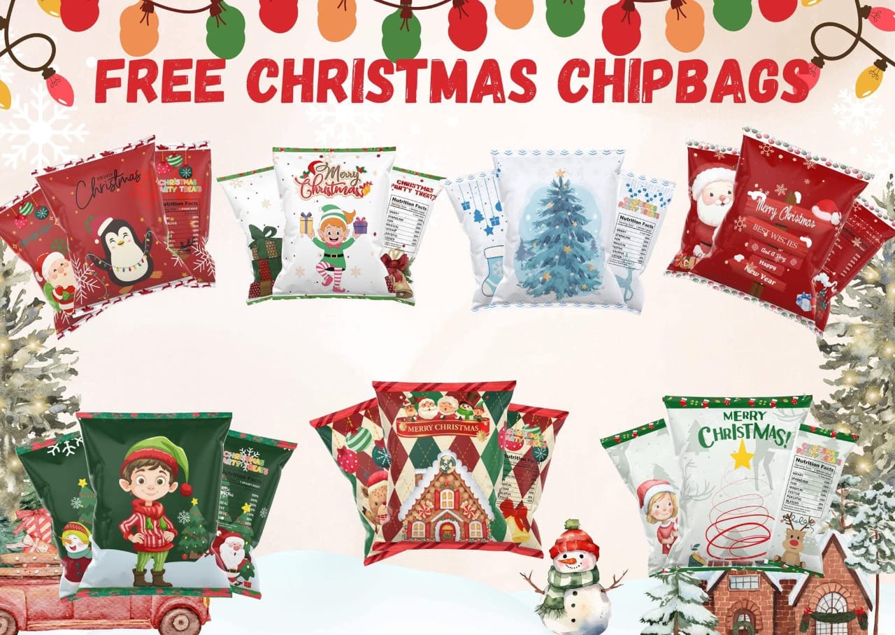 Christmas Chip Bag Template Bundle, 7 Printable Holiday Party Favors ...