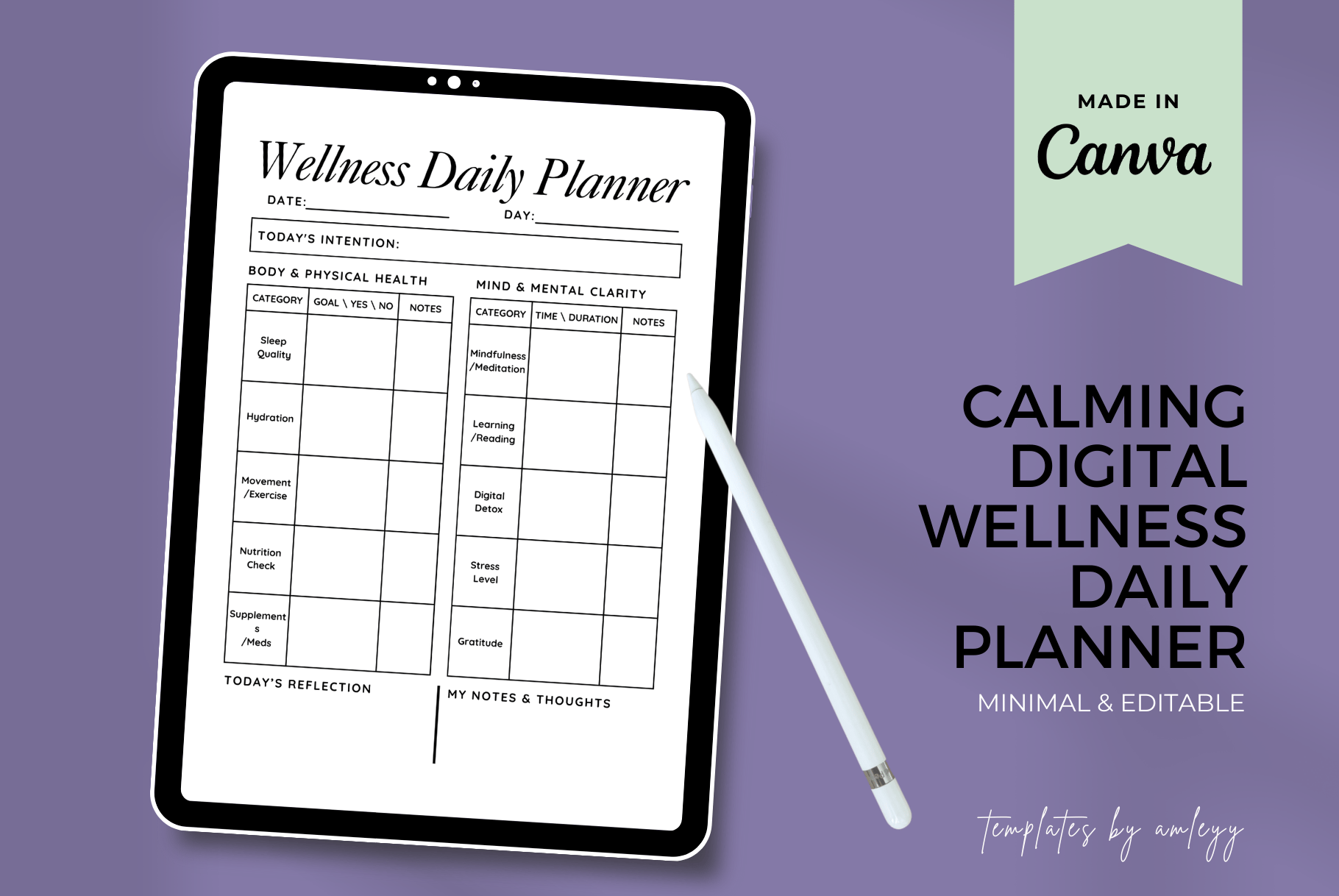 Calming Digital Wellness Daily Planner Template – Editable Canva ...