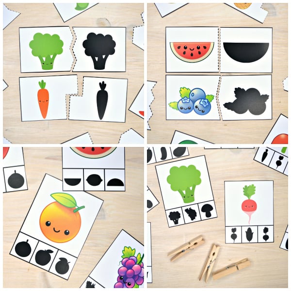 Fruit & Vegetable Shadow Match Puzzle and Clip Card Pack