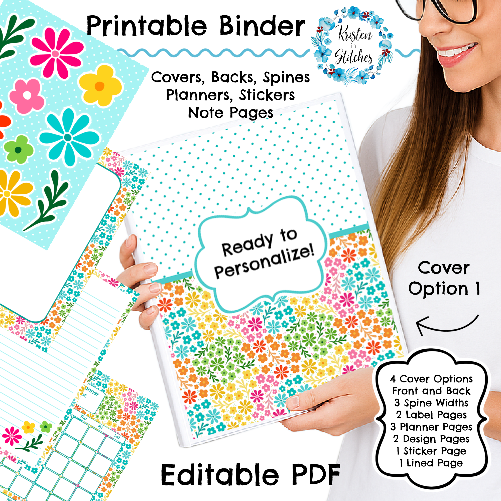 Printable Binder Covers and 17 Page Planner Set Stickers 8.5x11 PDF ...