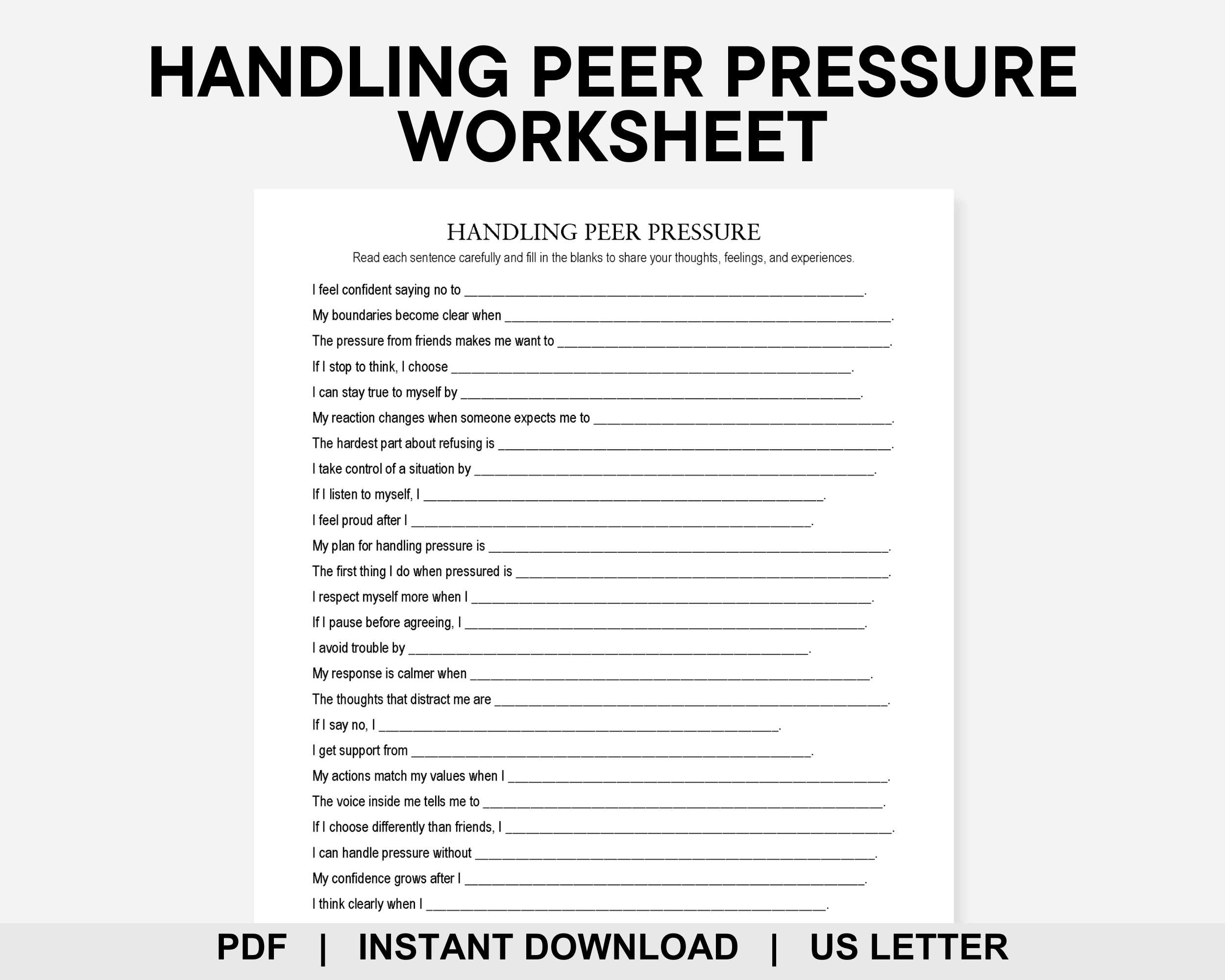 Handling Peer Pressure Worksheet, Social Skills, Cyberbullying ...