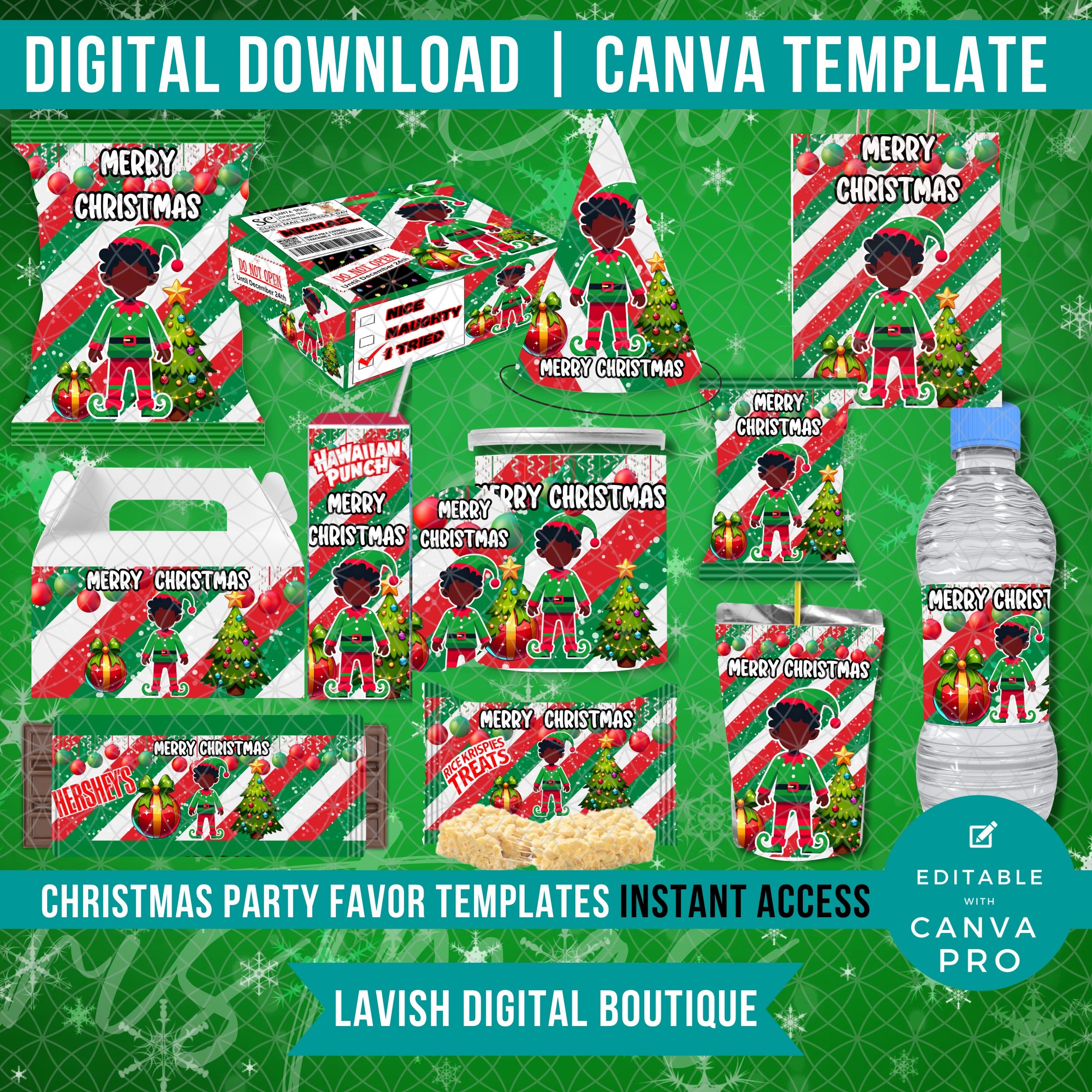 Boy Elf Theme Party Bundle, Christmas Party Bundle, Black Elf Christmas ...