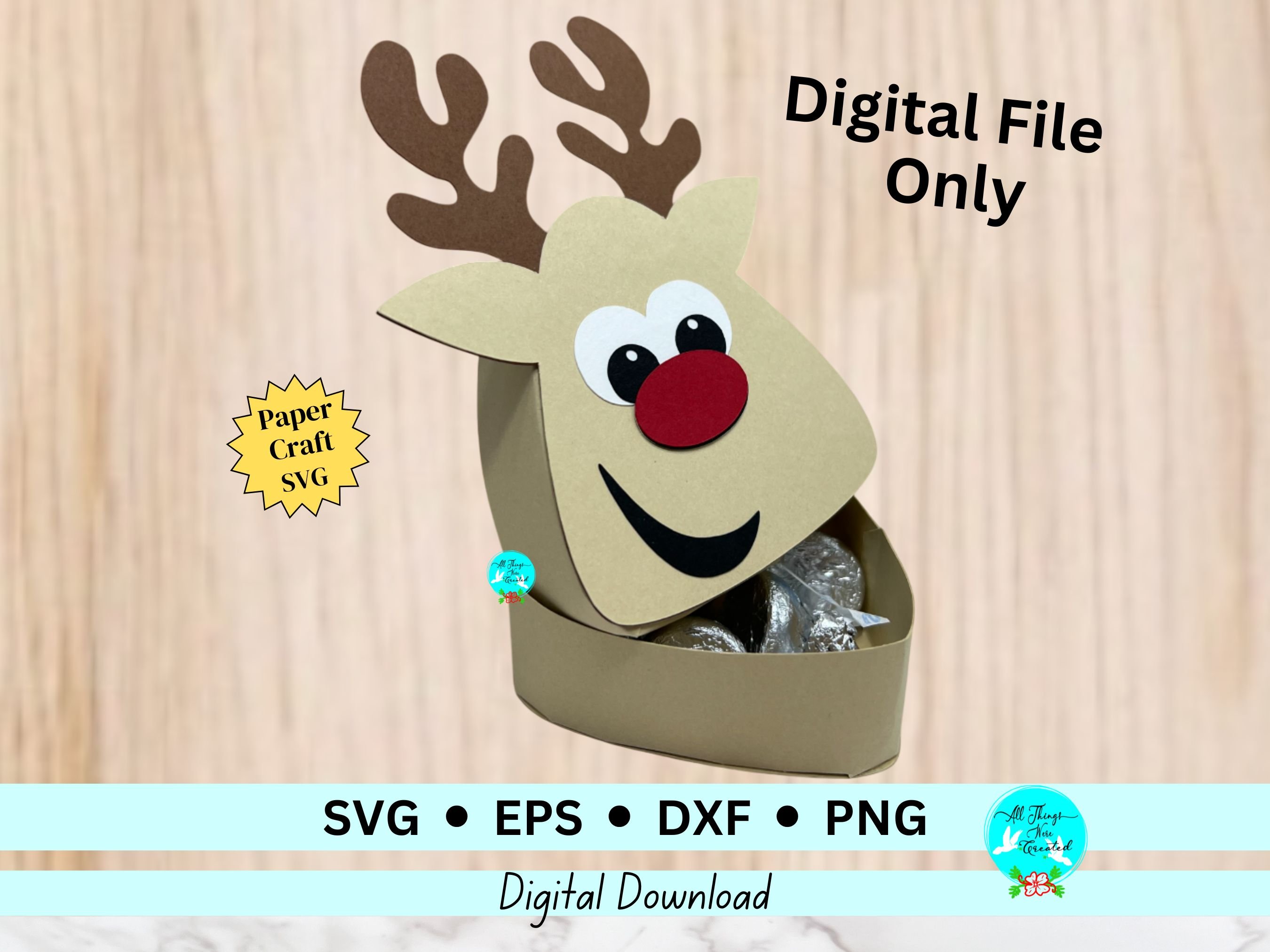 3D Reindeer Gift Box SVG Cut File, Christmas svg, 3D Reindeer Box svg ...