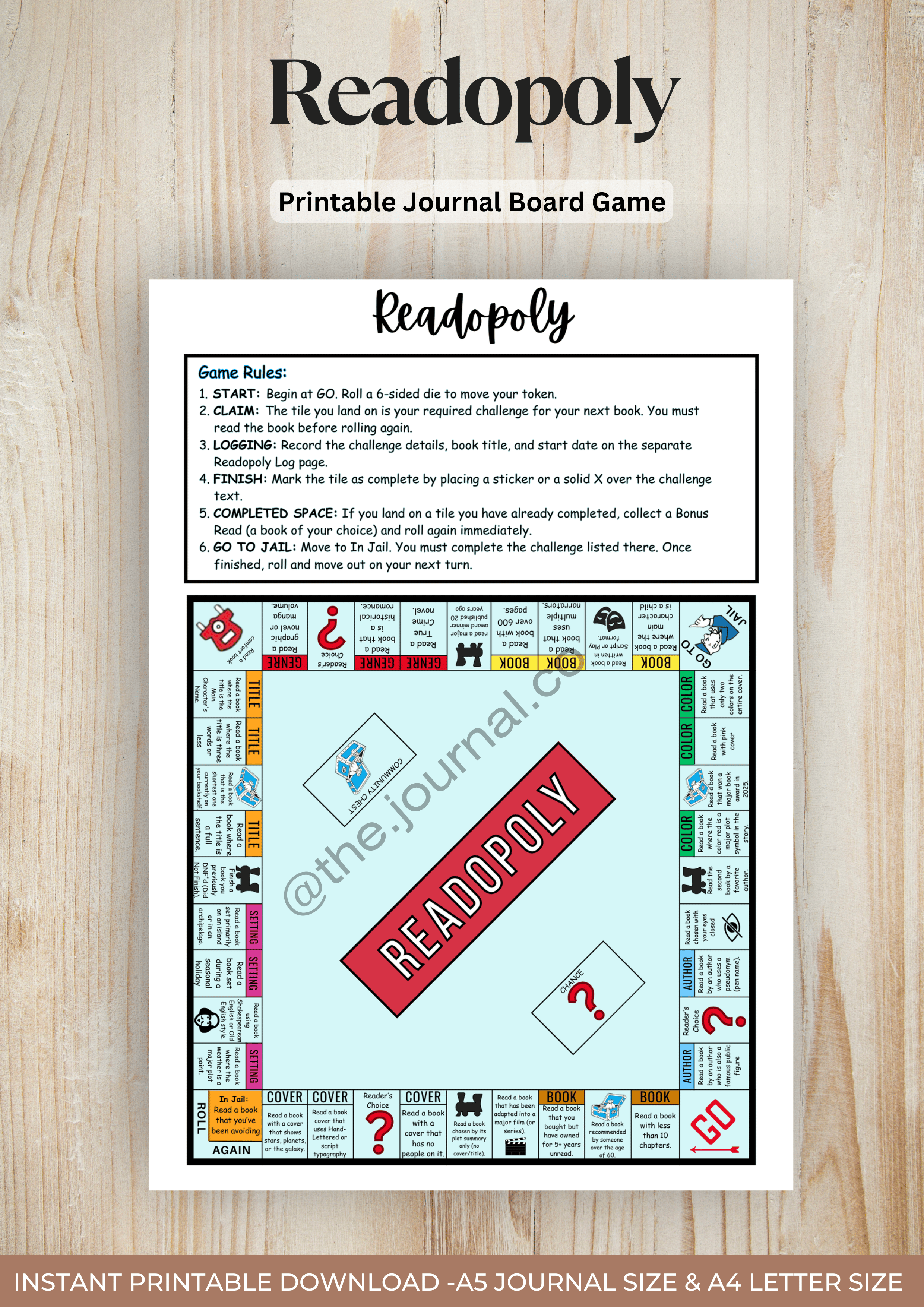Readopoly : Reading Journal Board Game - A4 Letter Size & A5 Journal ...