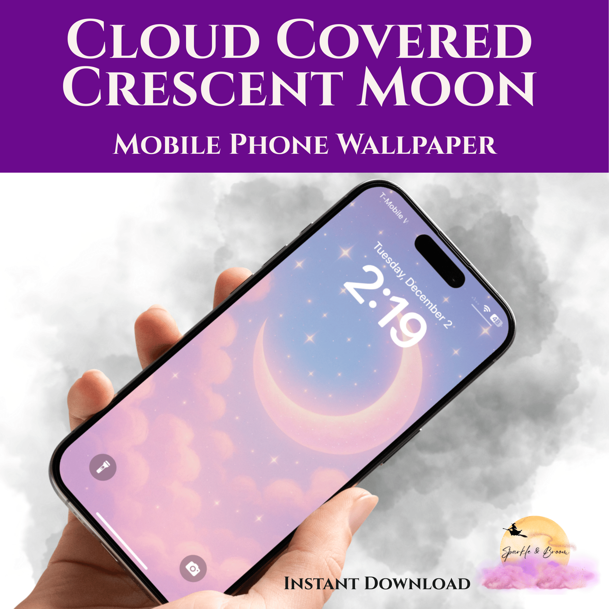 Cloud Covered Crescent Moon – Mobile Phone Wallpaper - Payhip