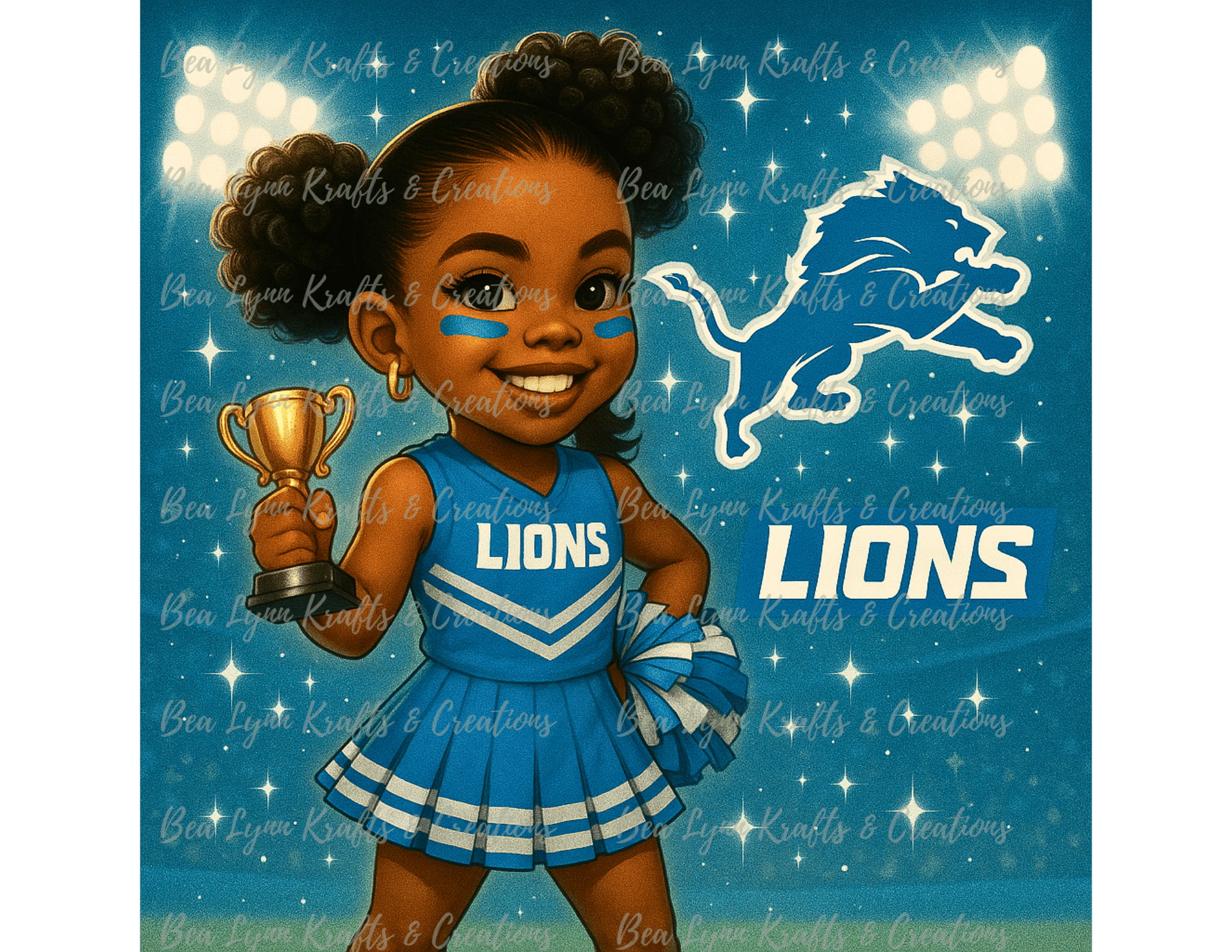 Detroit Lions Cheerleader Girl PNG – Cute 3D Cartoon Football Spirit ...